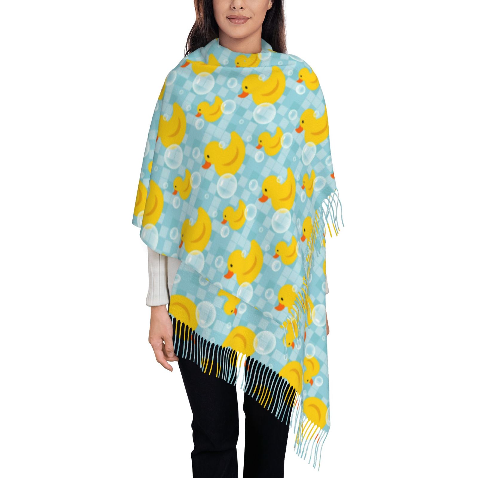 Scarf for Women, Plaid Cartoon Cute Duck Bubble Women's Scarf Shawls ...