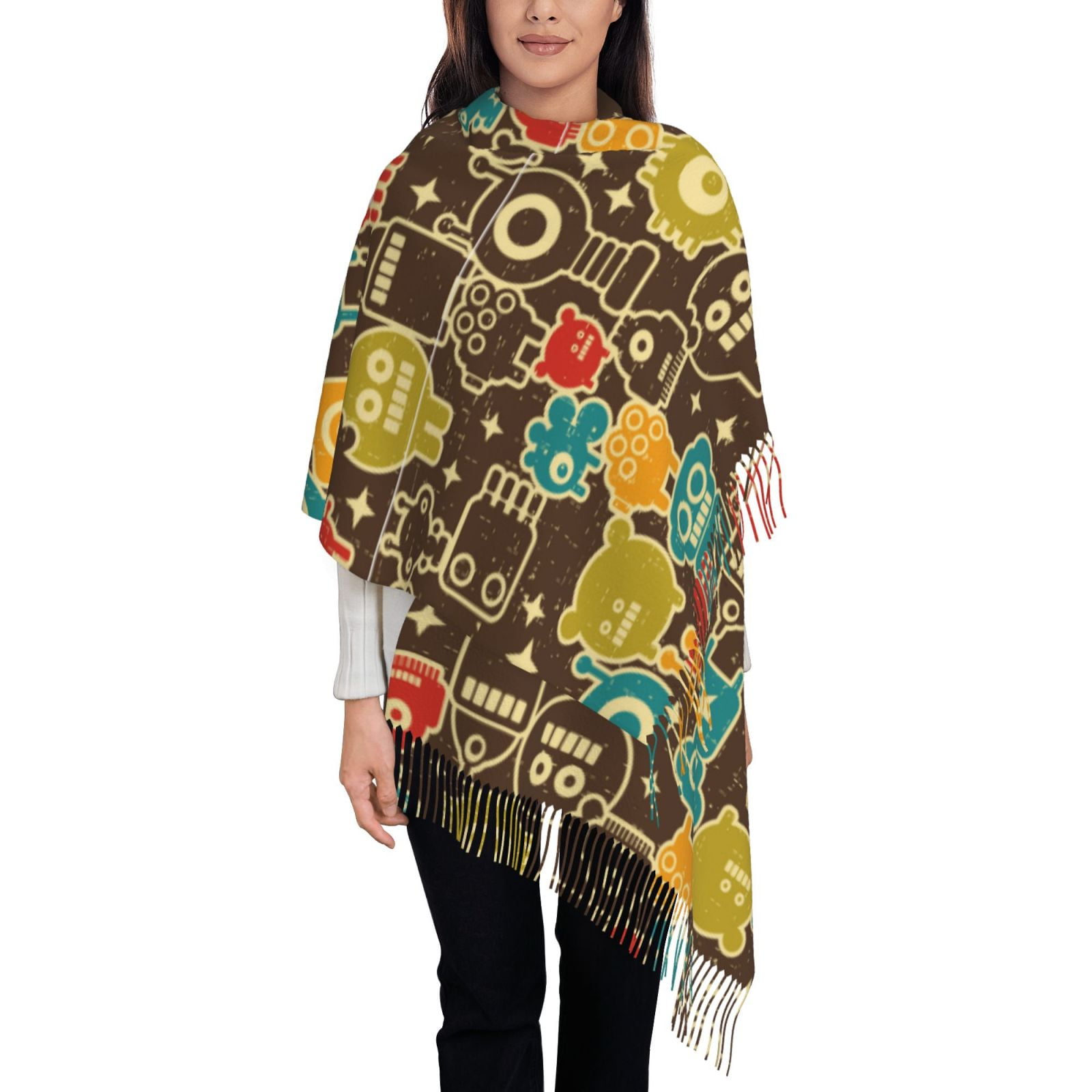 Scarf for Women, Robot and Monsters Women's Scarf Shawls Imitation ...