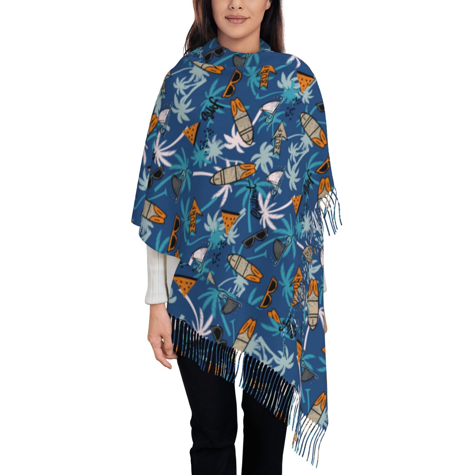 Scarf for Women, Shark Skateboard Coconut Tree Women's Scarf Shawls ...