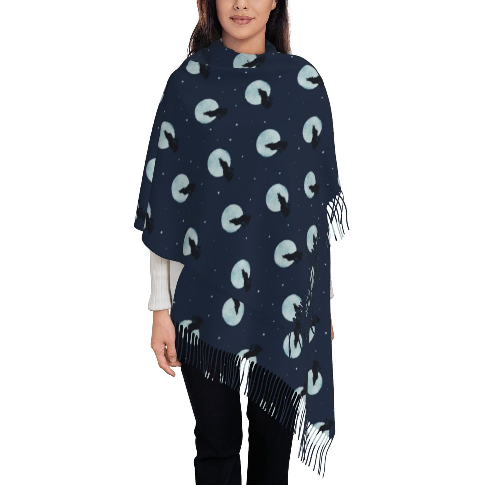 Scarf for Women, Wolf And Moon Women's Scarf Shawls Imitation Fleece ...