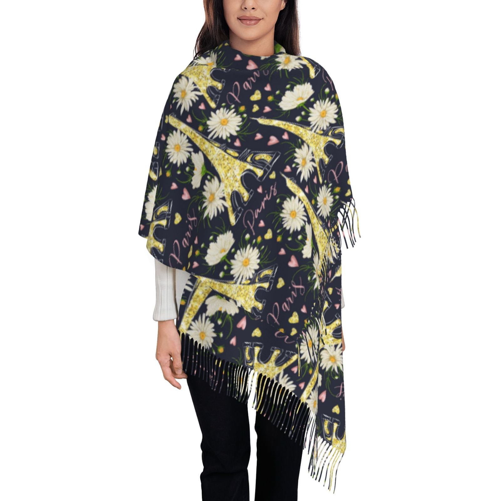 Scarf for Women, glod Eiffel Tower daisy Women's Scarf Shawls Imitation ...