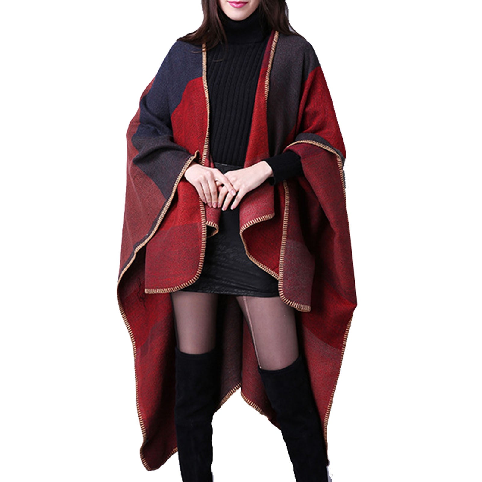 Scarf Women's Travel Plaid Shawl Wraps Open Front Poncho Cape Warm ...