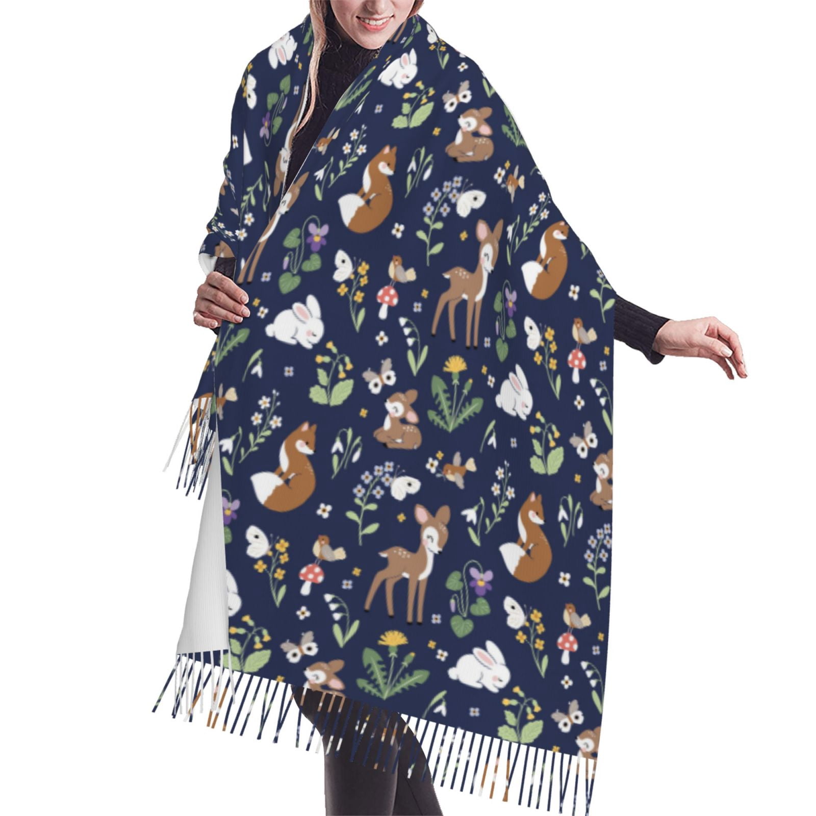 Scarf for Women - Animals And Wildflowers Fashion Pashmina Long Shawl ...