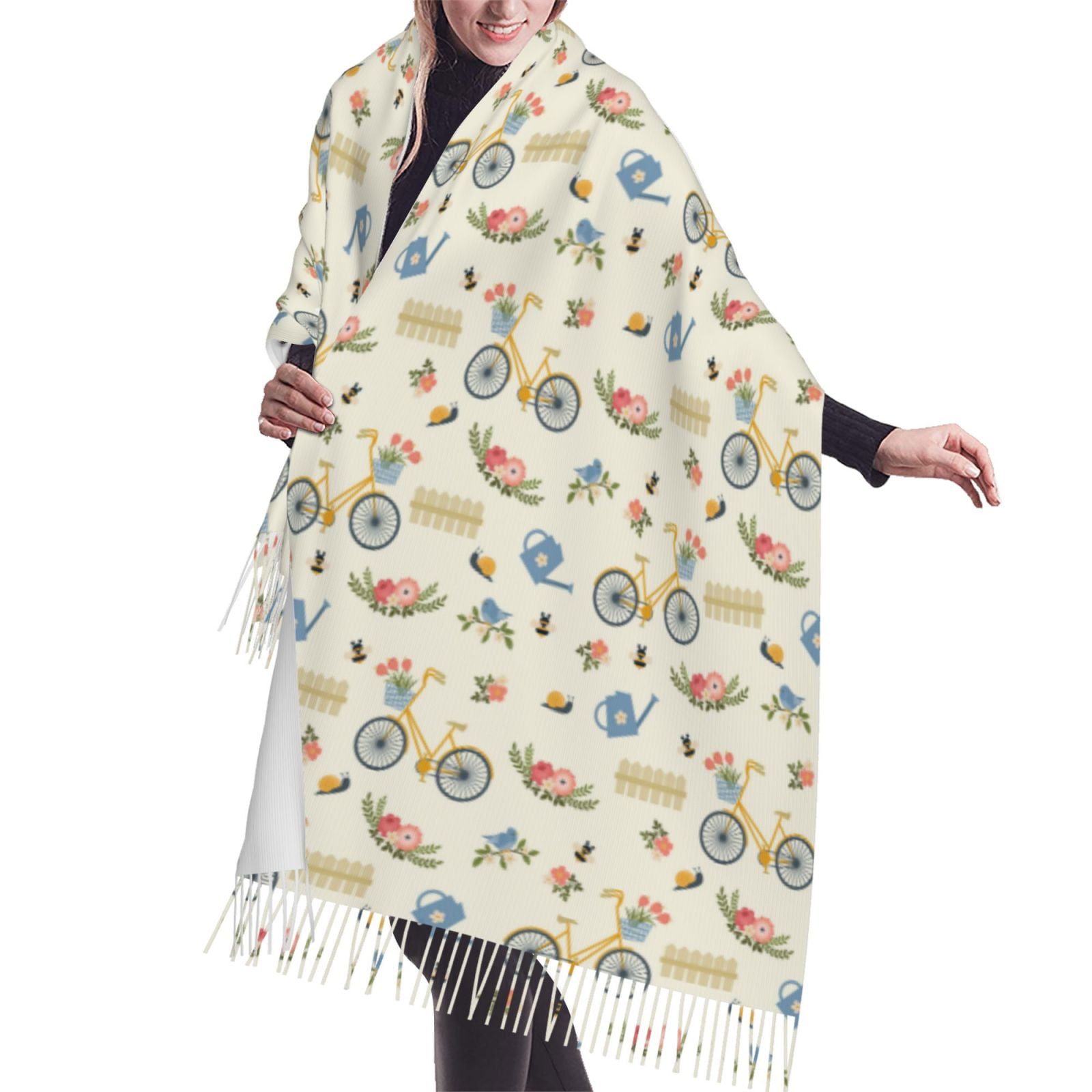 Scarf for Women - Bike Pattern Farmhouse Fashion Pashmina Long Shawl ...