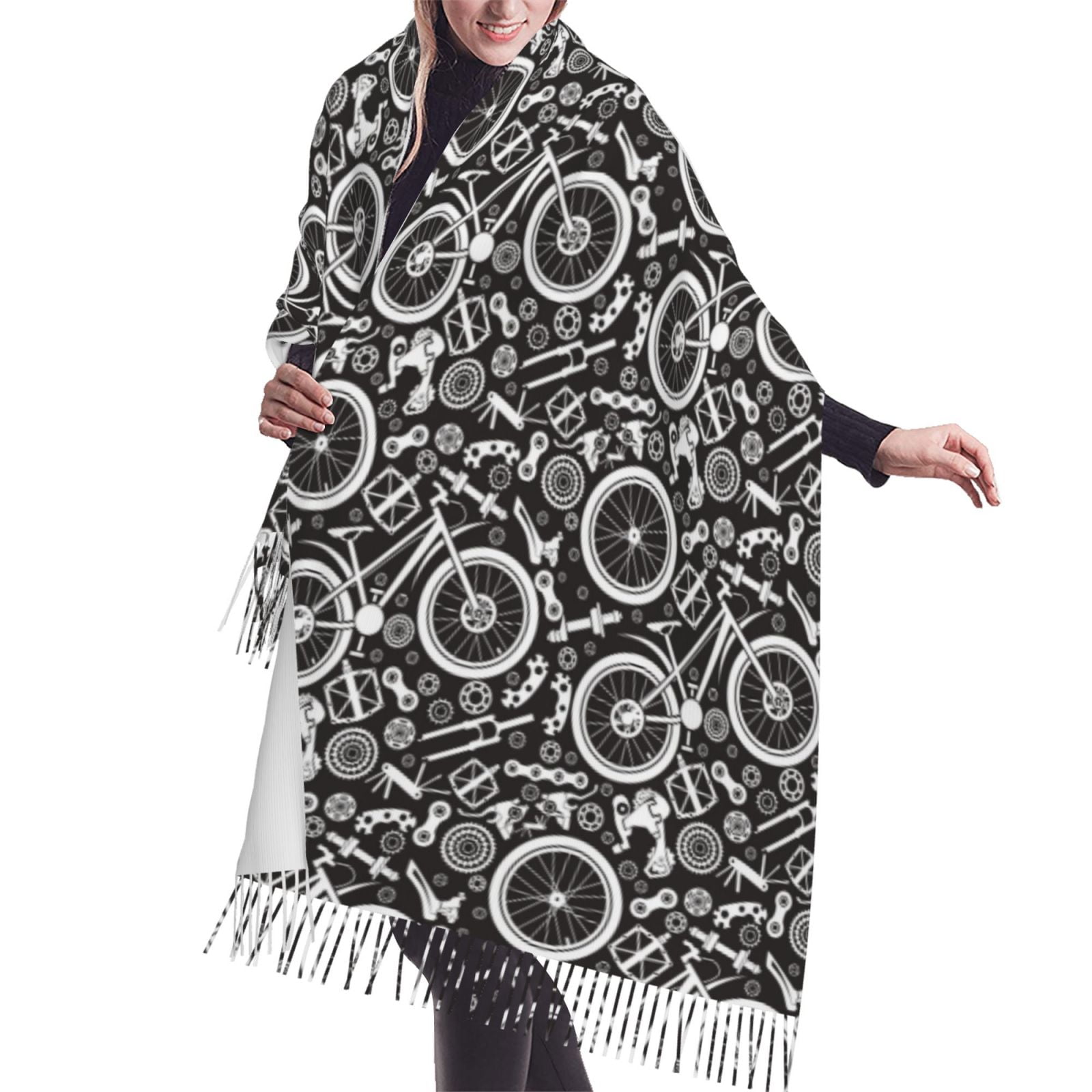 Scarf for Women - Bike Pattern Mechanical Fashion Pashmina Long Shawl ...
