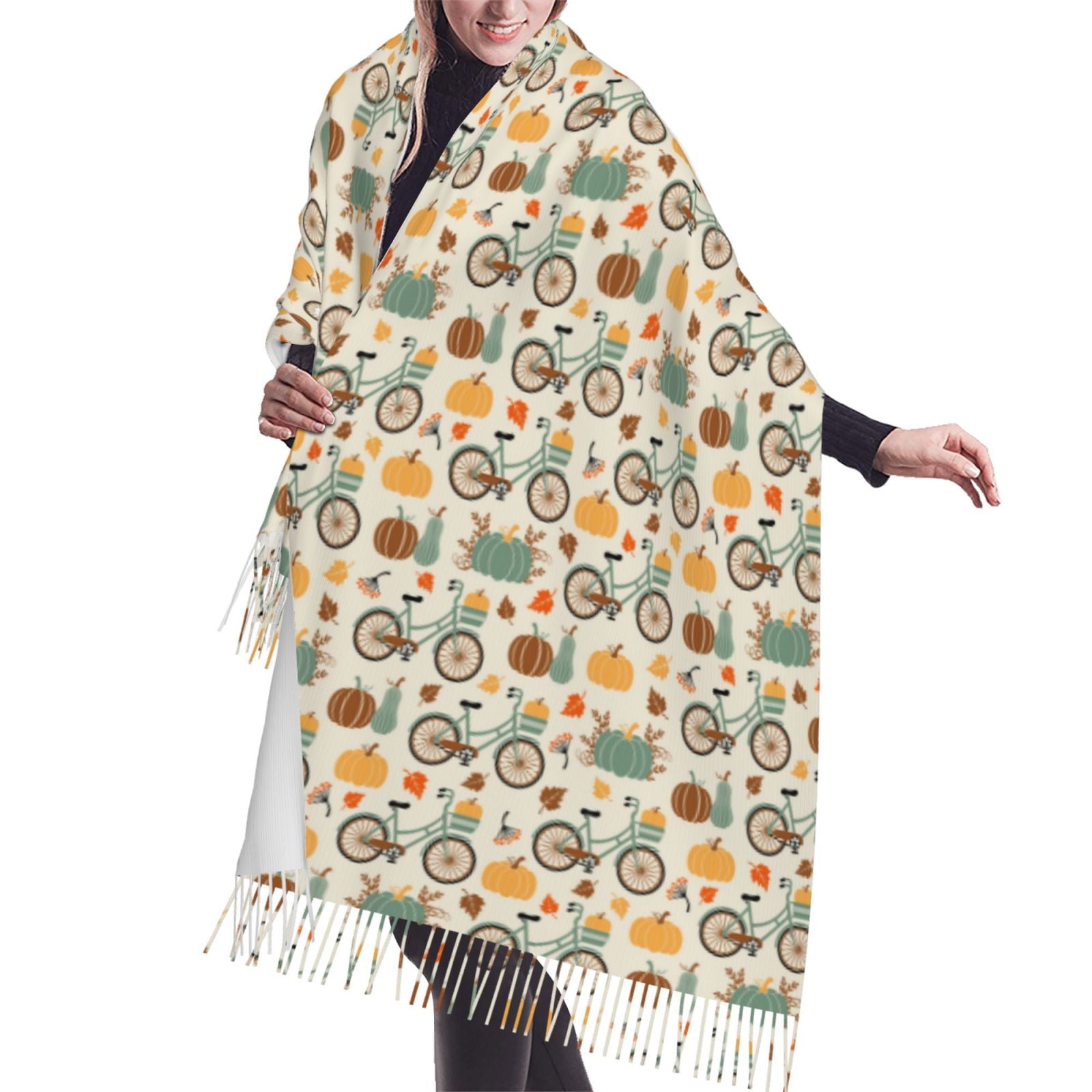 Scarf for Women - Bike Pattern pumpkin Fashion Pashmina Long Shawl ...