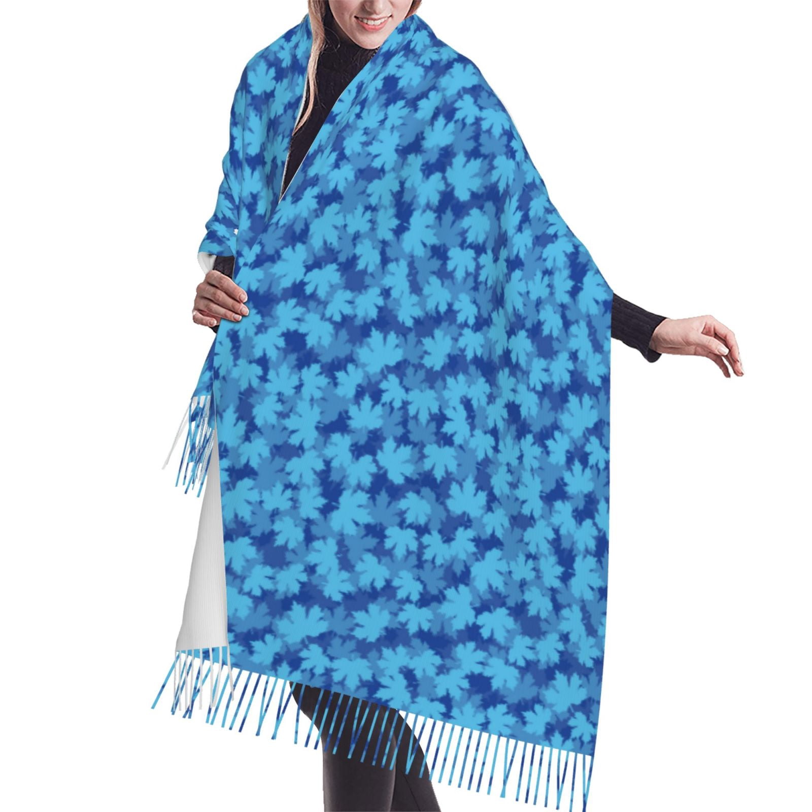 Scarf for Women - Blue Maple Leaf Fashion Pashmina Long Shawl Wraps for ...