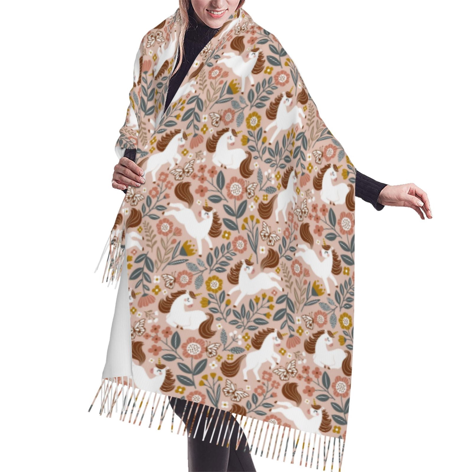 Scarf for Women - Bohemian Cute White Horse Flower_A Fashion Pashmina ...