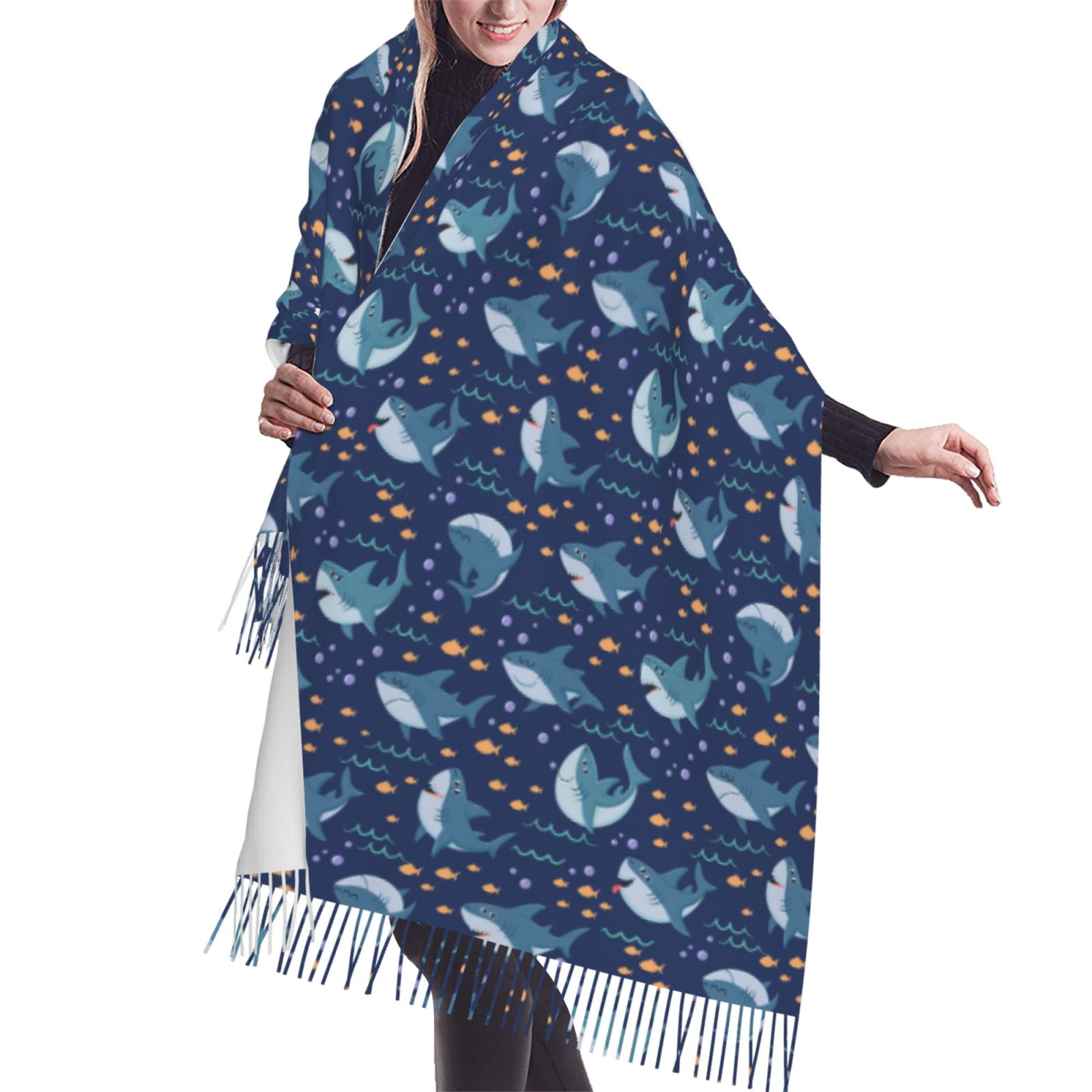 Scarf for Women - Cartoon Funny Shark_A Fashion Pashmina Long Shawl ...