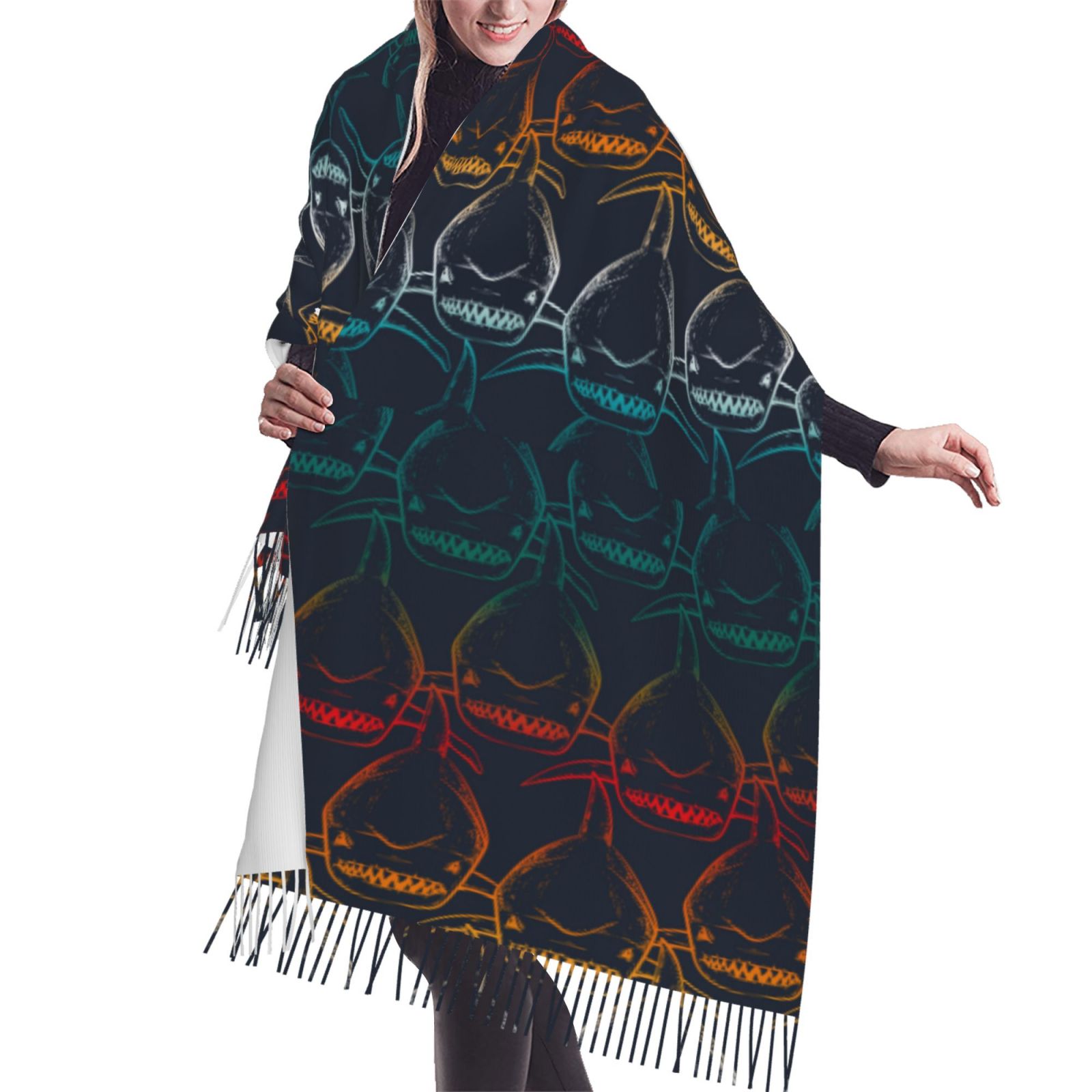 Scarf for Women - Cartoon Sharks Fashion Pashmina Long Shawl Wraps for ...