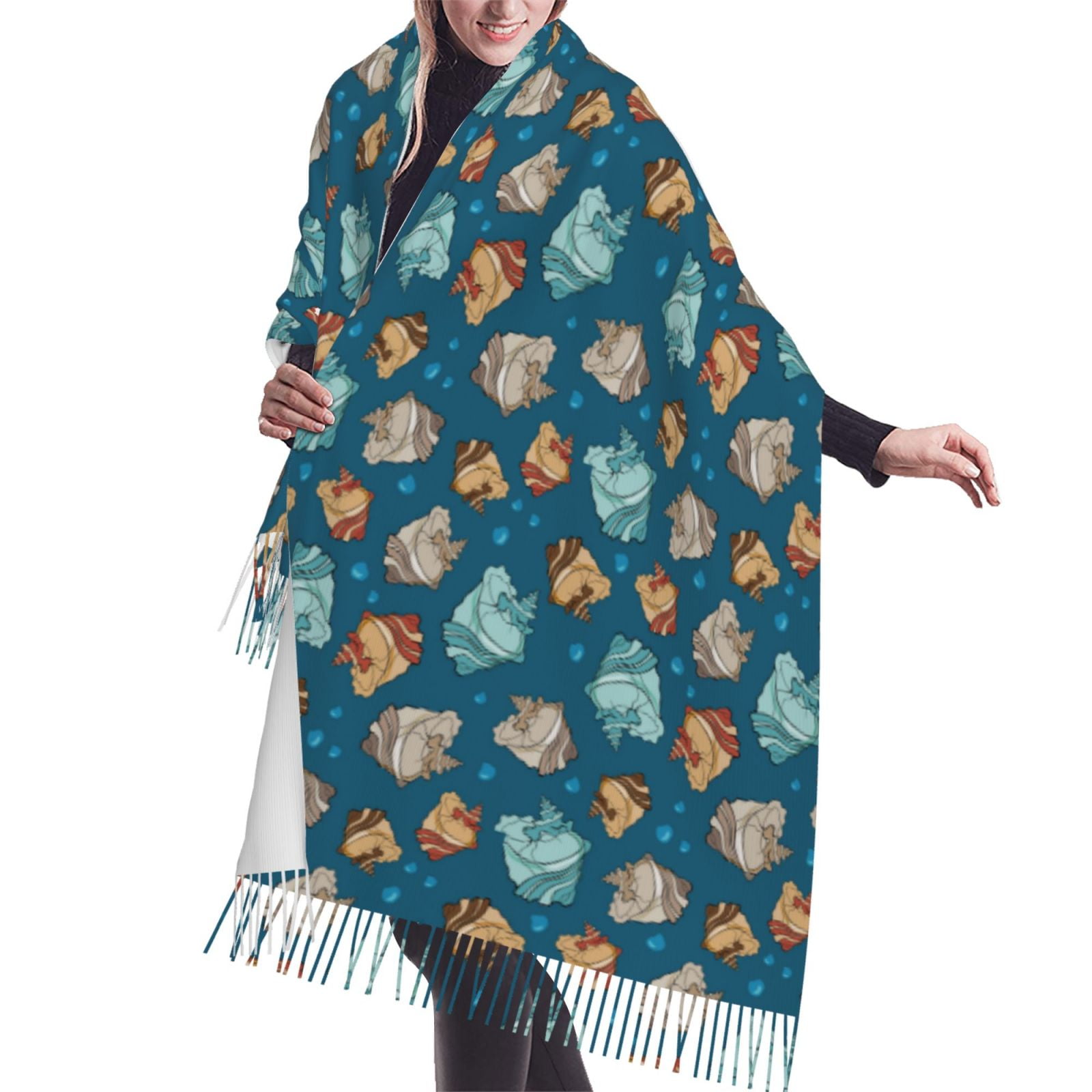 Scarf for Women - Cartoon seashells Fashion Pashmina Long Shawl Wraps ...
