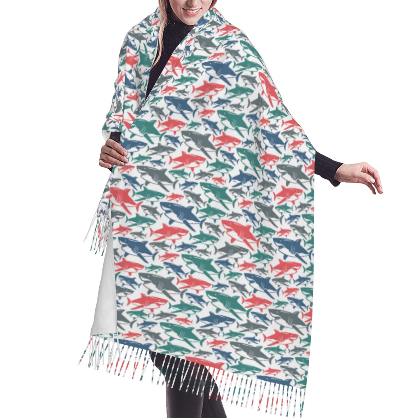 Scarf for Women - Colorful Shark Fashion Pashmina Long Shawl Wraps for ...