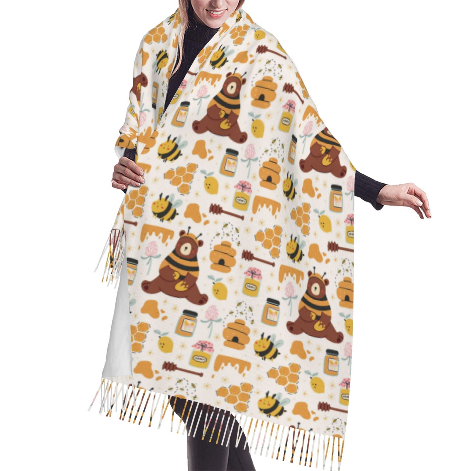 Scarf for Women Cute Bee Honey Jar Hive Bear Warm Long Large Scarves ...