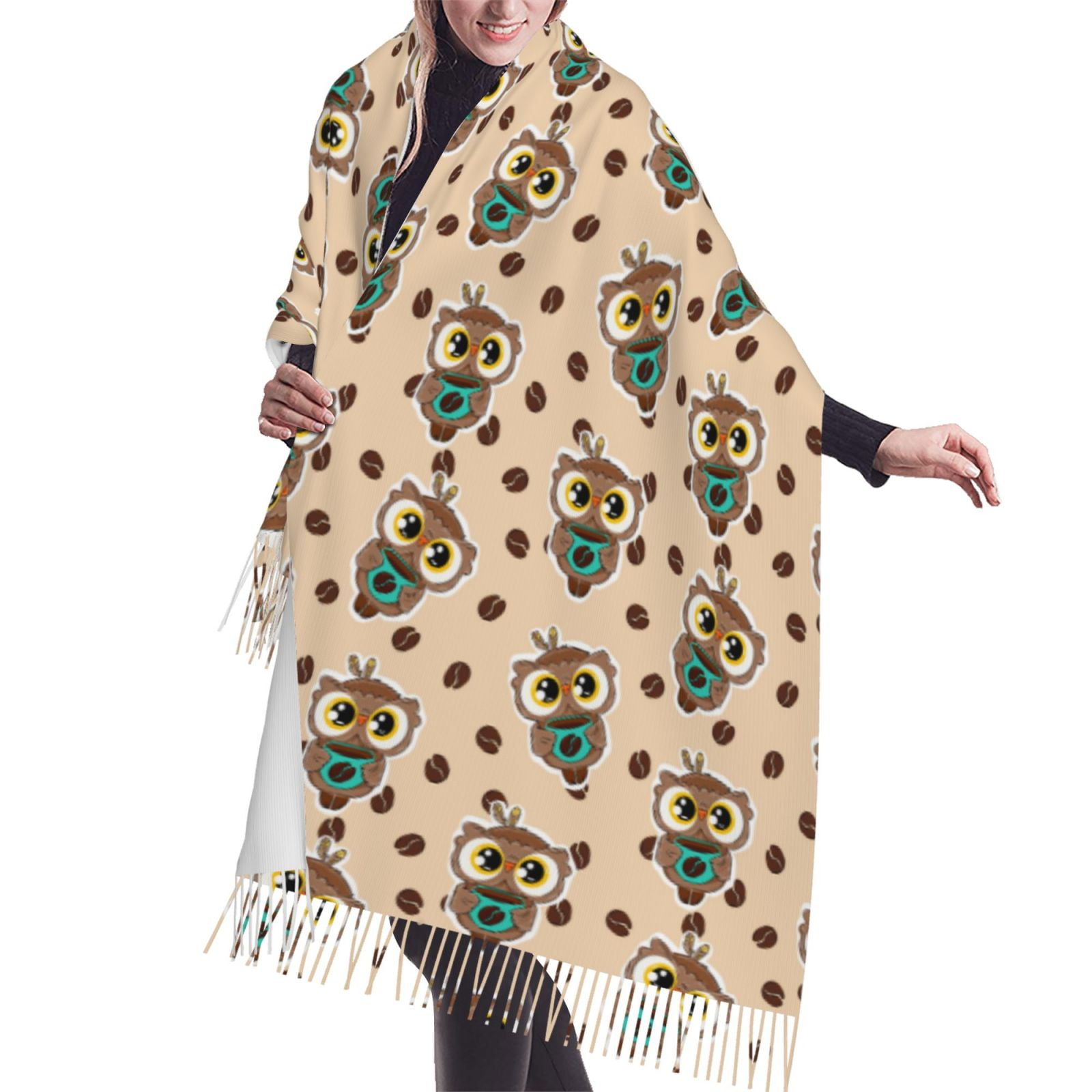 Scarf for Women - Cute Coffee Owls Fashion Pashmina Long Shawl Wraps ...