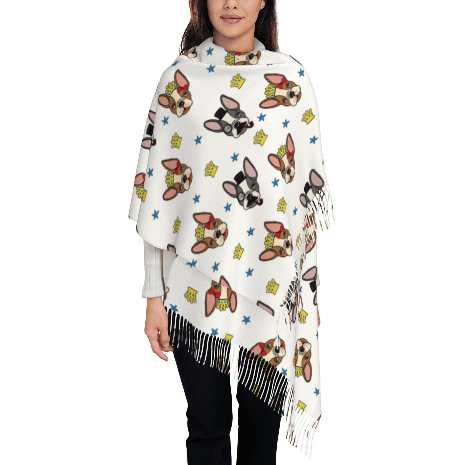 Scarf for Women - Cute French Bulldog Crown Fashion Like Pashmina Long ...