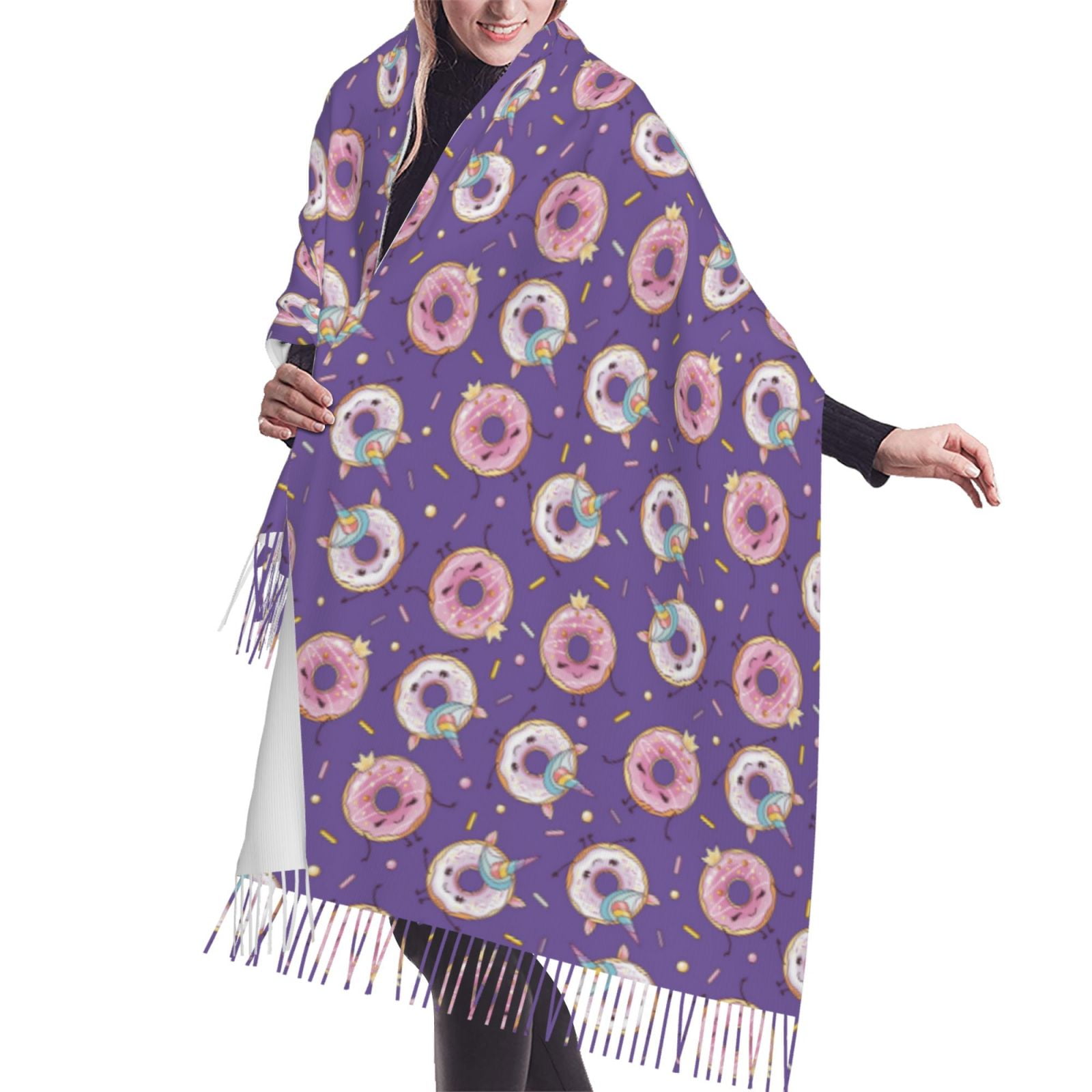 Scarf for Women - Funny Cartoon Donut Purple Fashion Pashmina Long ...
