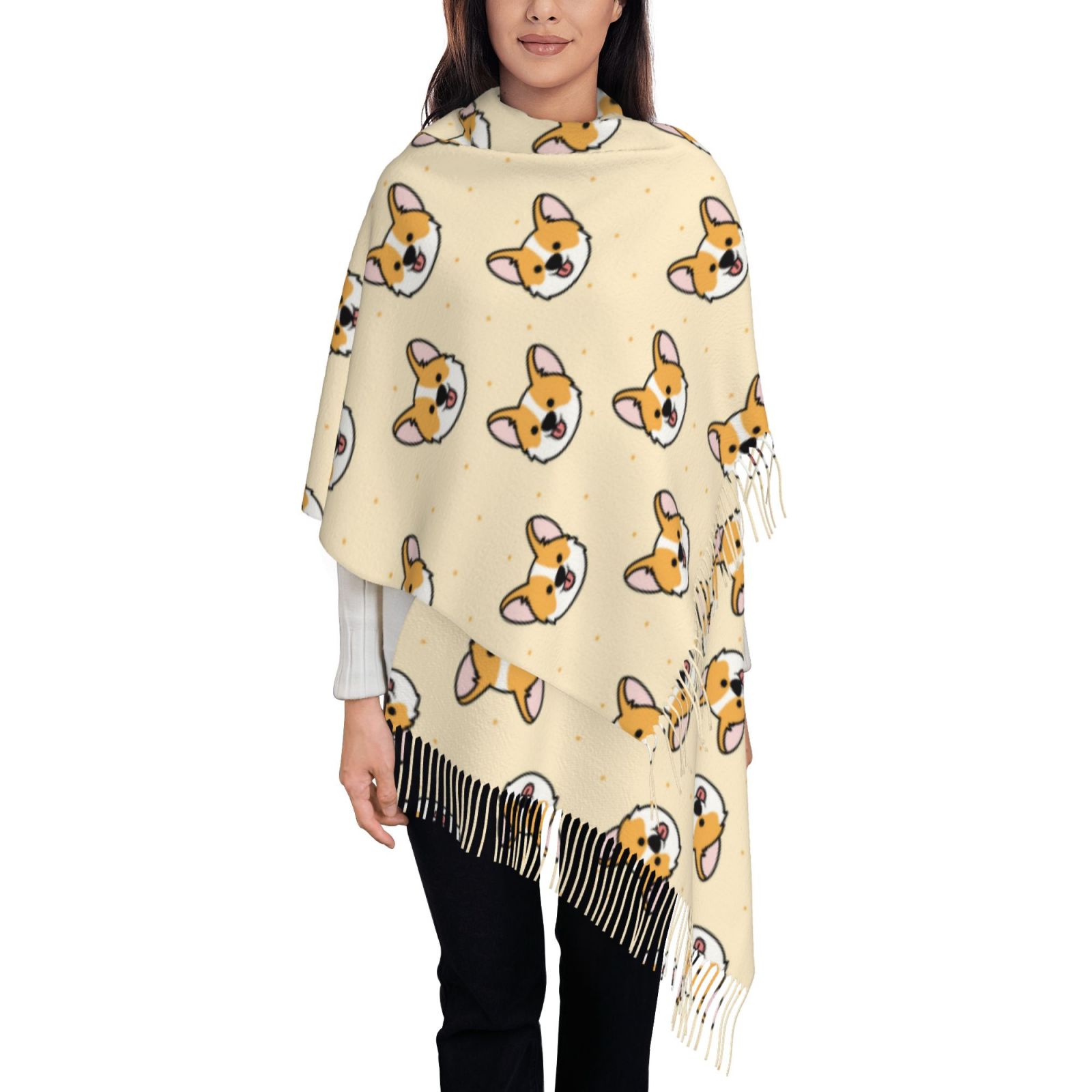Scarf for Women - Funny Cute Corgi Dog Face Fashion Like Pashmina Long ...