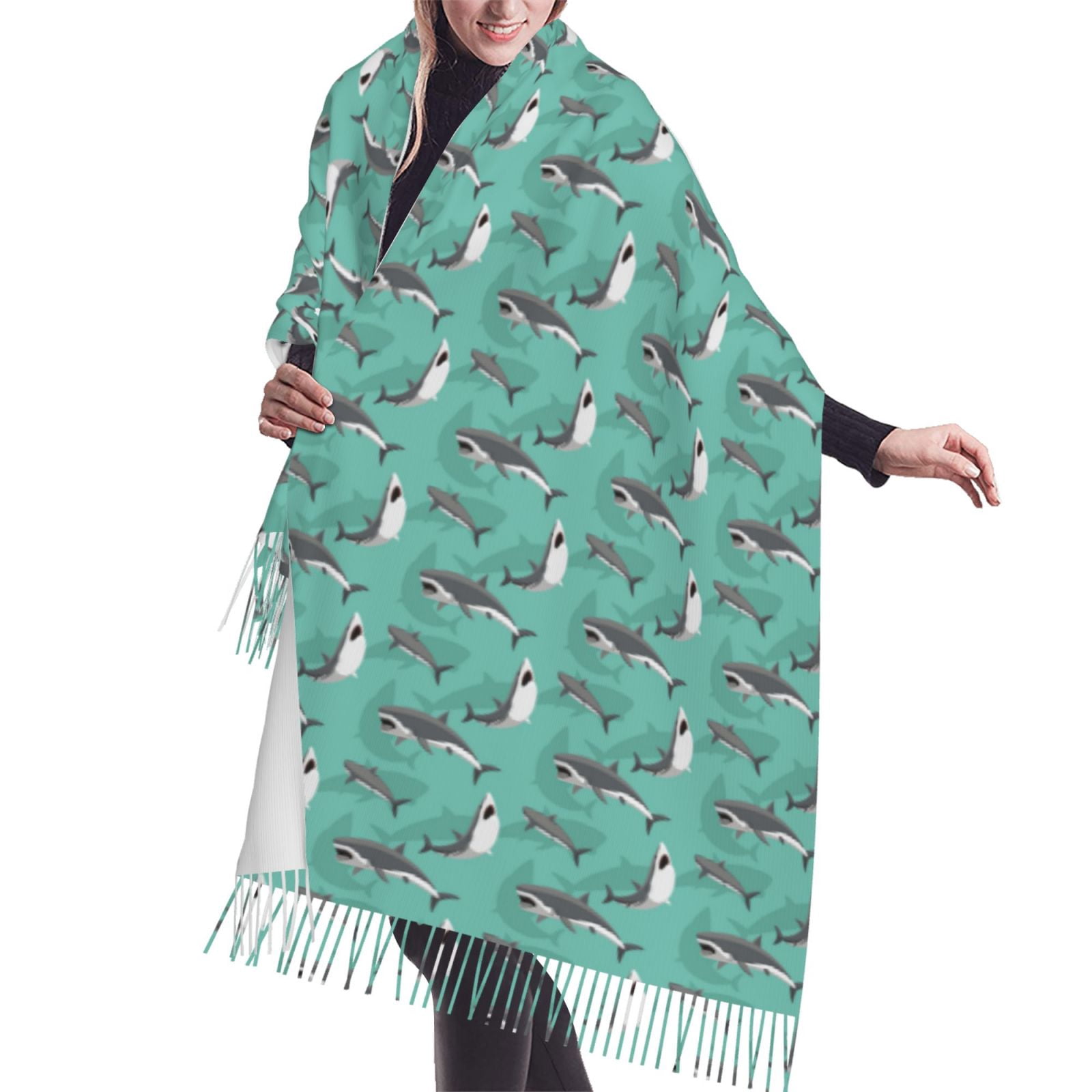 Scarf for Women Great White Shark Warm Long Large Scarves with Fringes ...