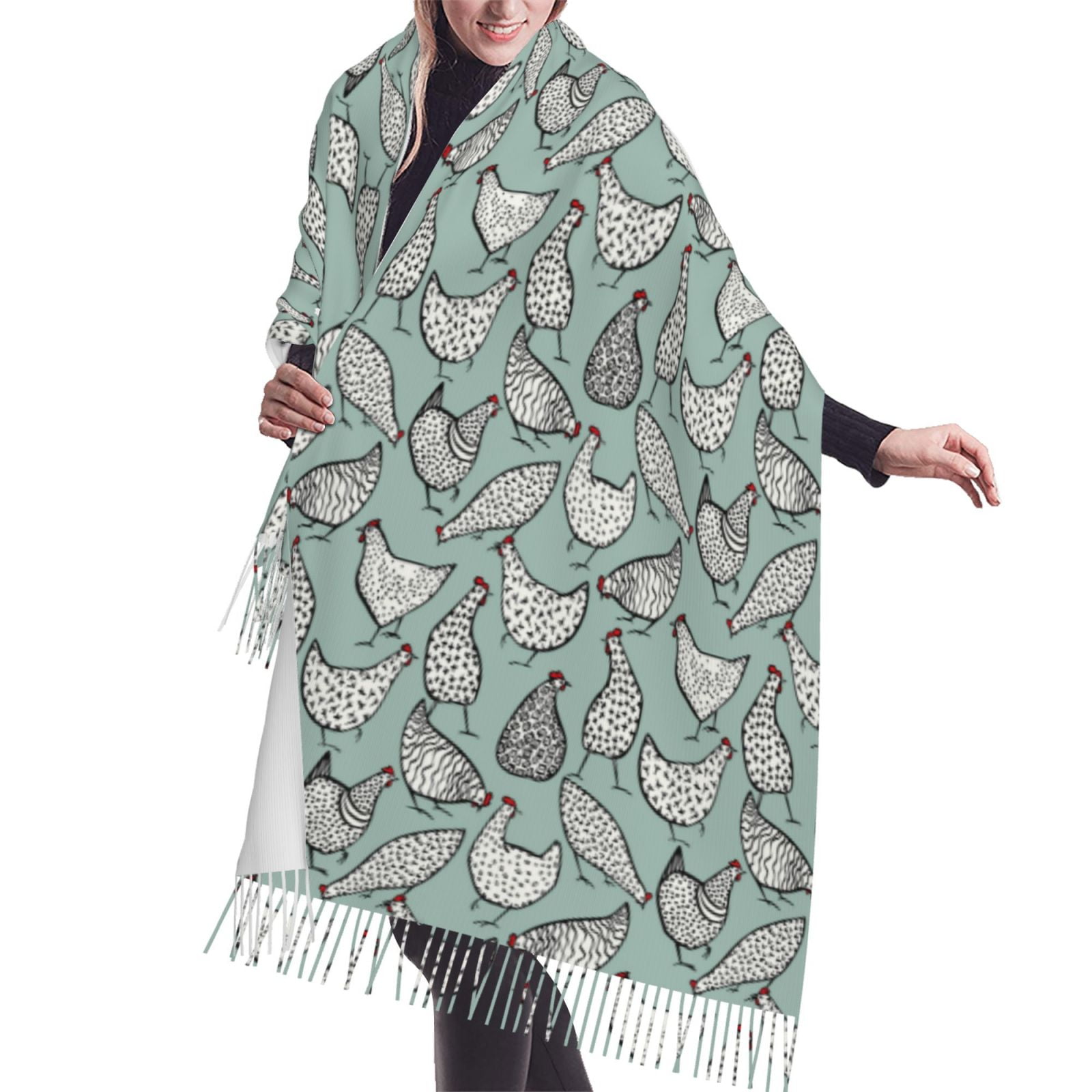 Scarf for Women - Hand Drawn Chickens Fashion Pashmina Long Shawl Wraps ...