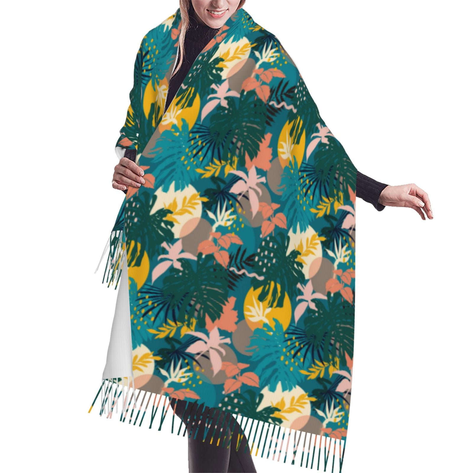 Scarf for Women - Hawaiian Style Blue Yellow Fashion Pashmina Long ...