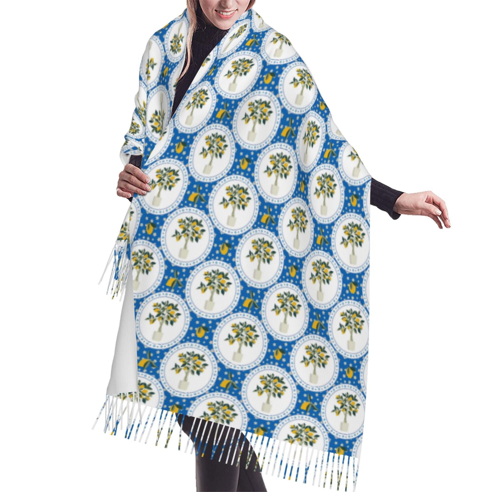Scarf for Women - Lemon tree lemons blue Italian style Fashion Pashmina ...