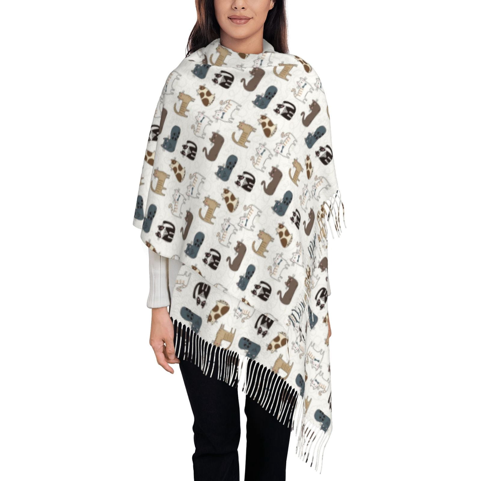 Scarf for Women - Minimalist Cute Cartoon Cat Fashion Like Pashmina ...