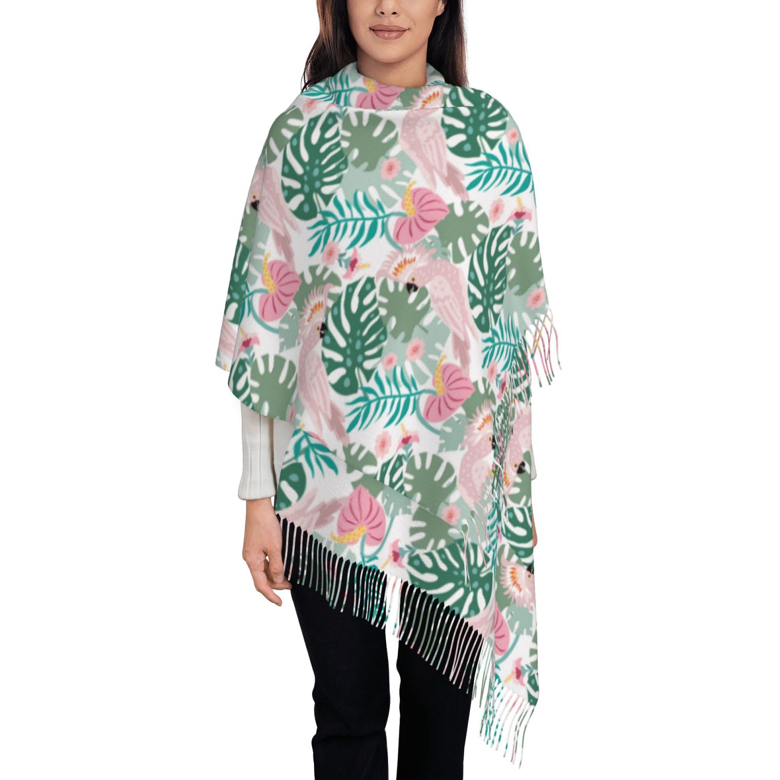 Scarf for Women - Palm Leaves Cute Parrot Pink Fashion Like Pashmina ...