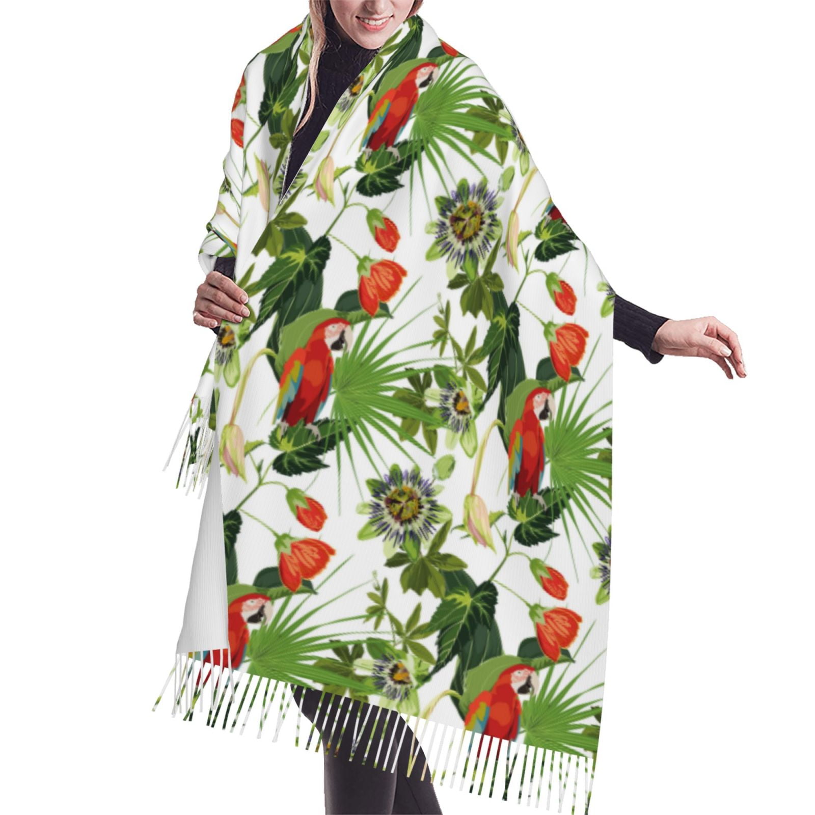 Scarf for Women - Red Macaw Parrot Flower Plant Fashion Pashmina Long ...