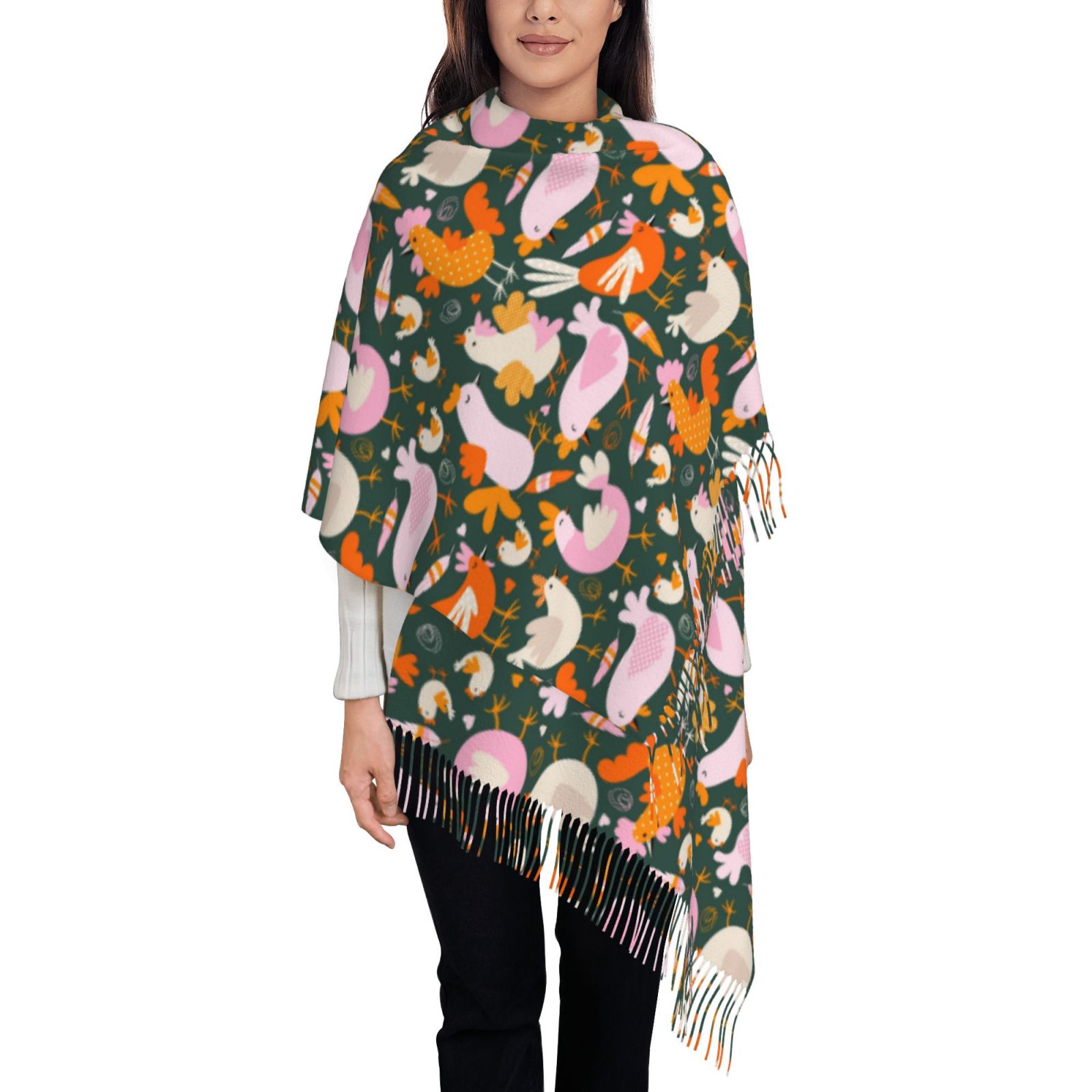Scarf for Women - Roosters and Chicks Fashion Like Pashmina Long Shawl ...