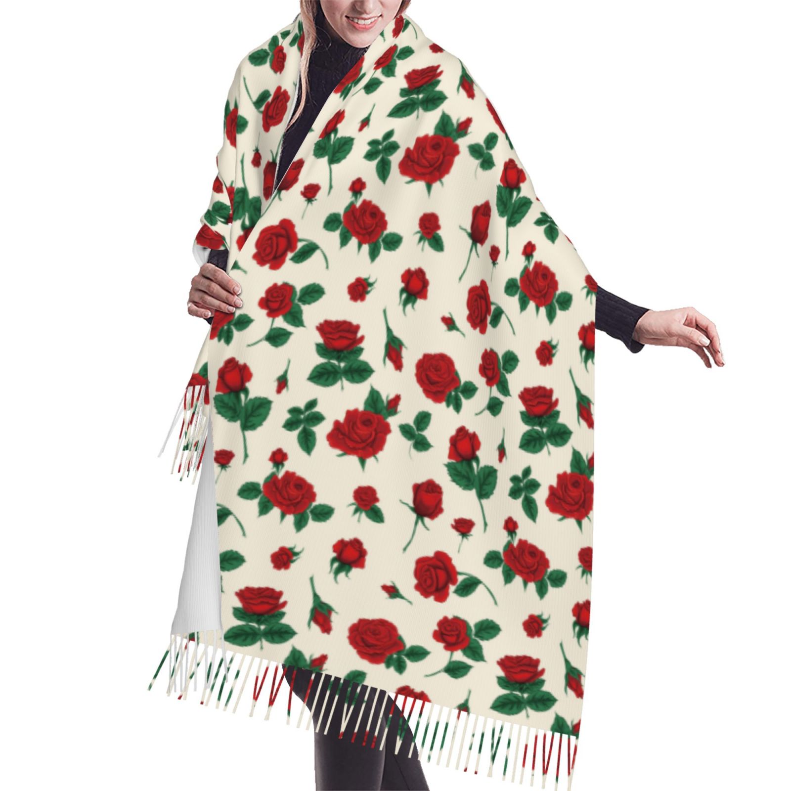 Scarf for Women - Rose Flowers Fashion Pashmina Long Shawl Wraps for ...