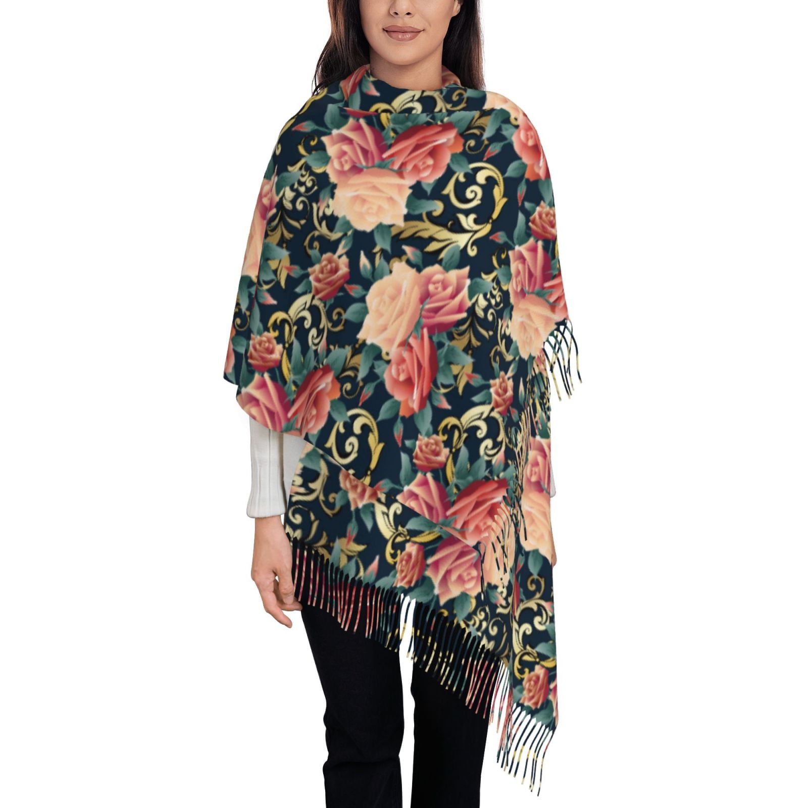 Scarf for Women - Rose Flowers Texture Fashion Like Pashmina Long Shawl ...