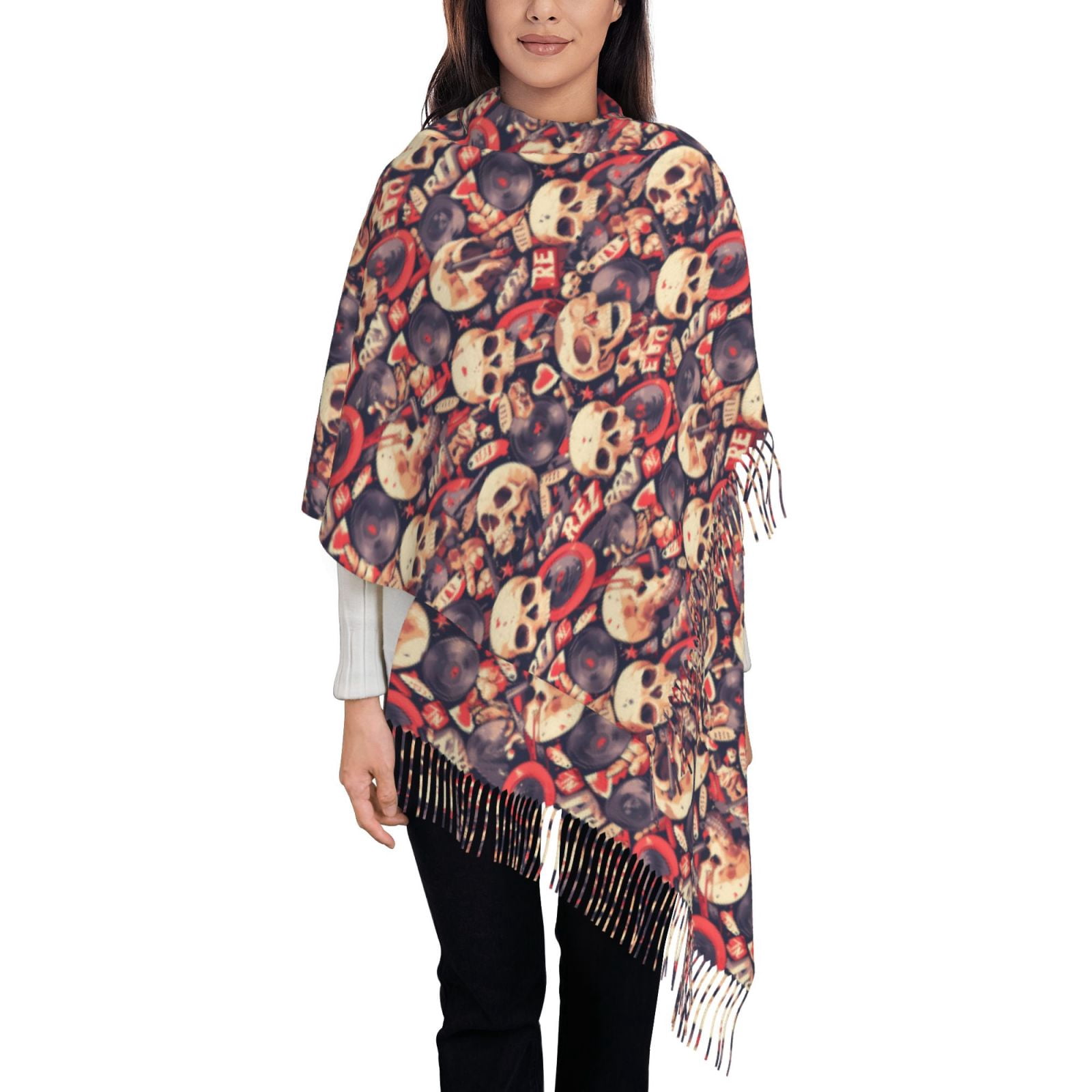 Scarf for Women - Skull rock record artist Fashion Like Pashmina Long ...