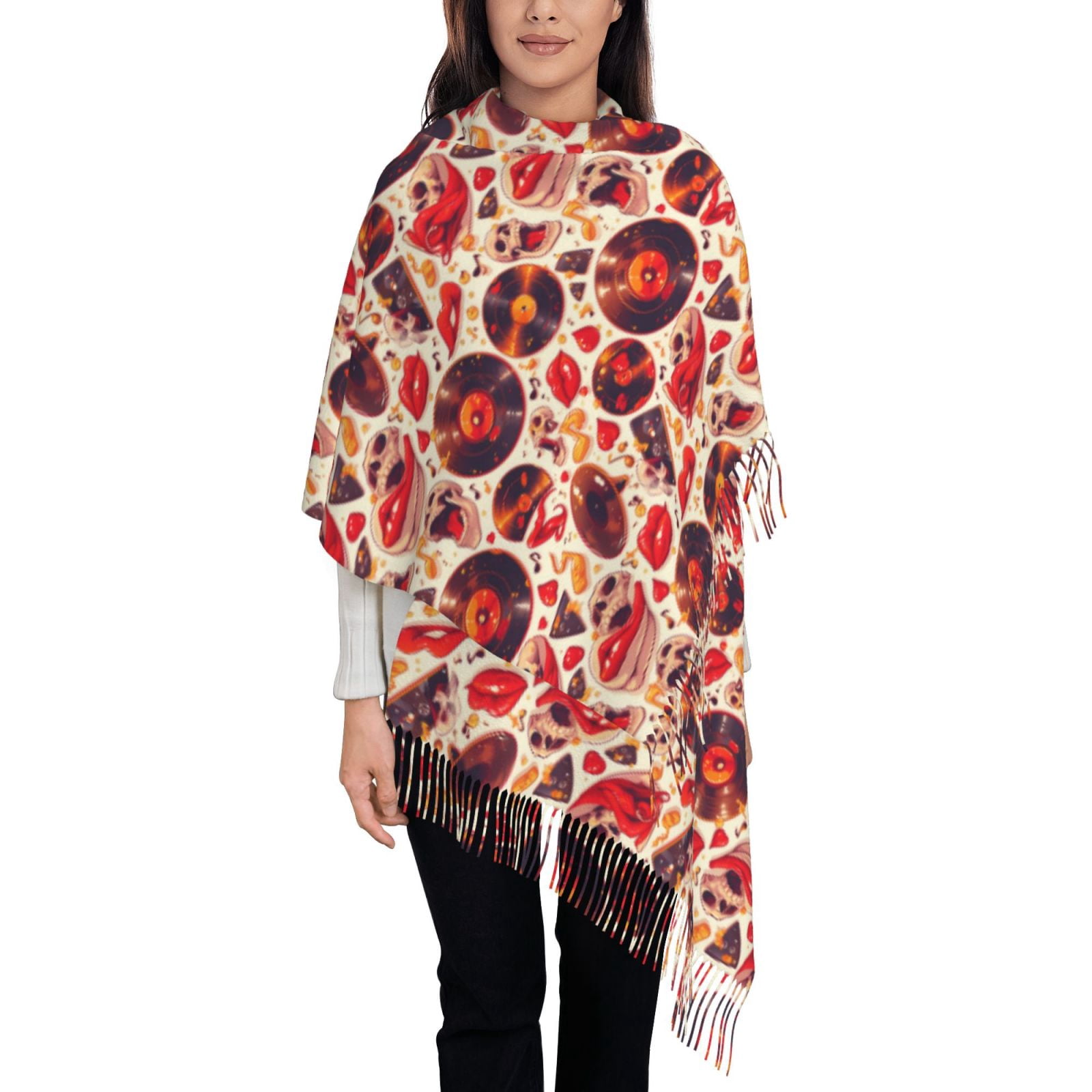 Scarf for Women - Skull rock record music heart Fashion Like Pashmina ...