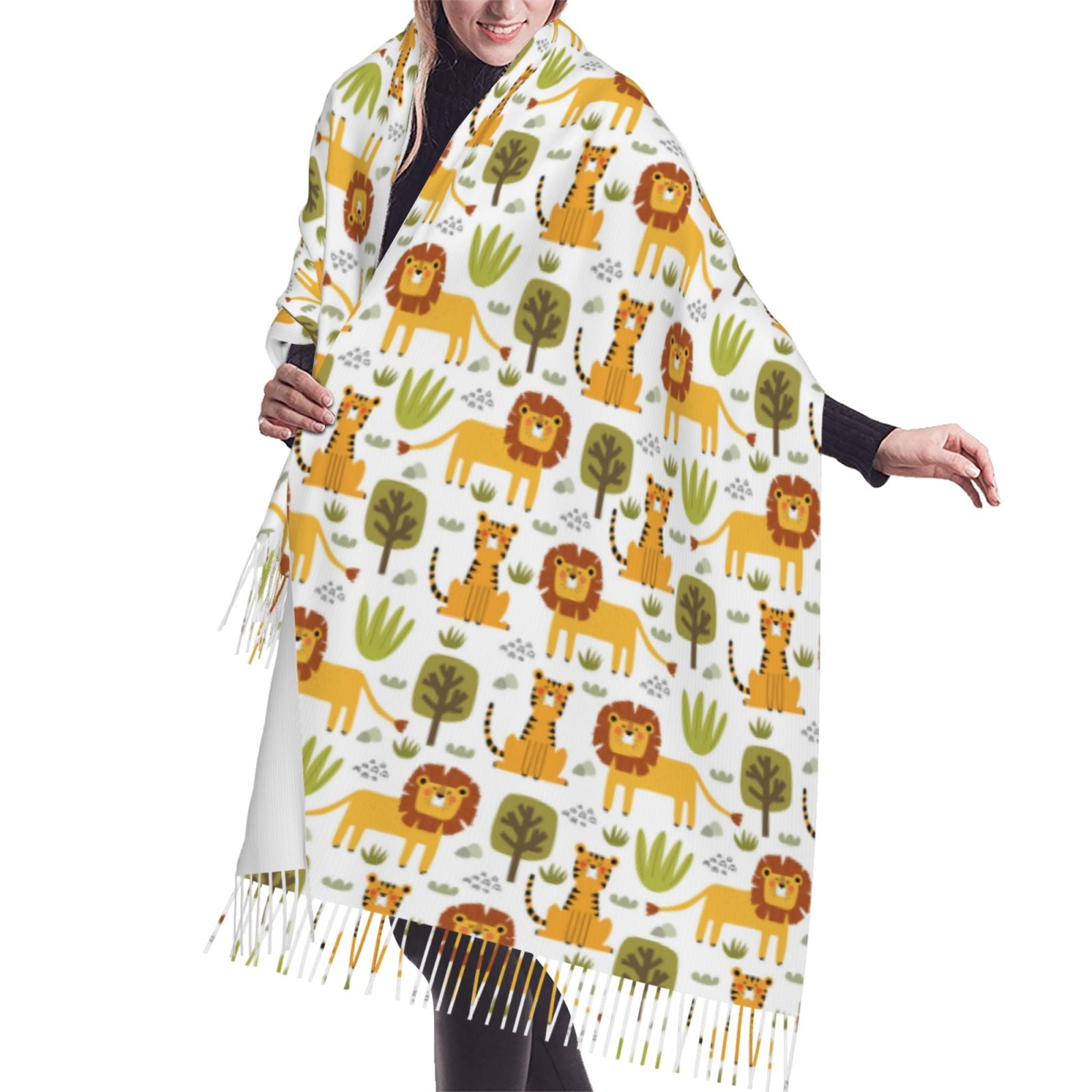 Scarf for Women - Tiger lion Fashion Pashmina Long Shawl Wraps for ...