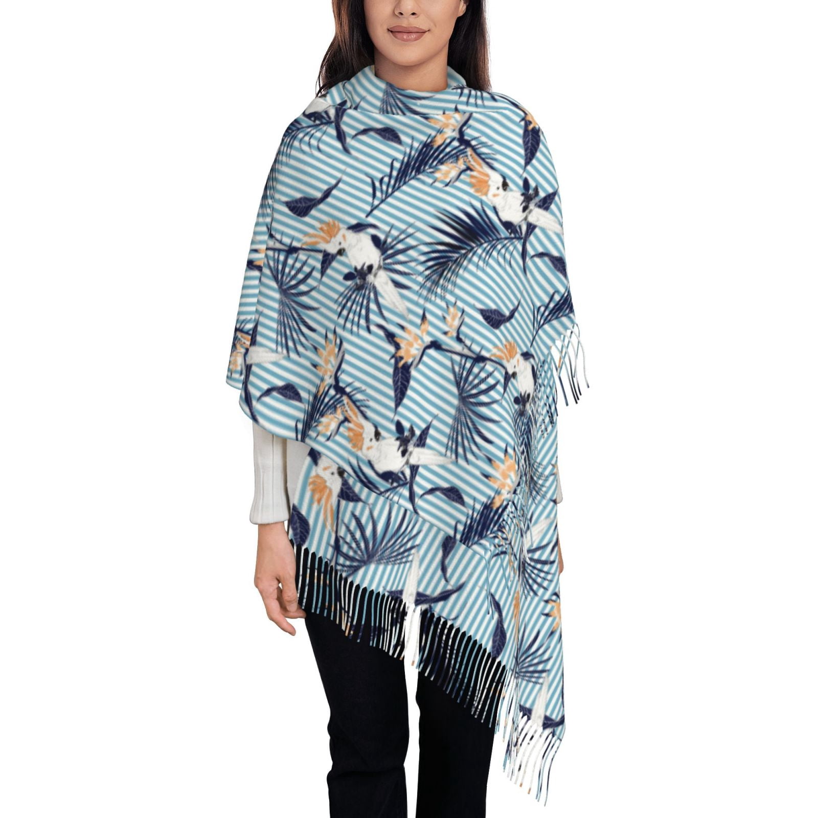 Scarf for Women - White Cockatoo Parrot Palm Leaves Fashion Like ...
