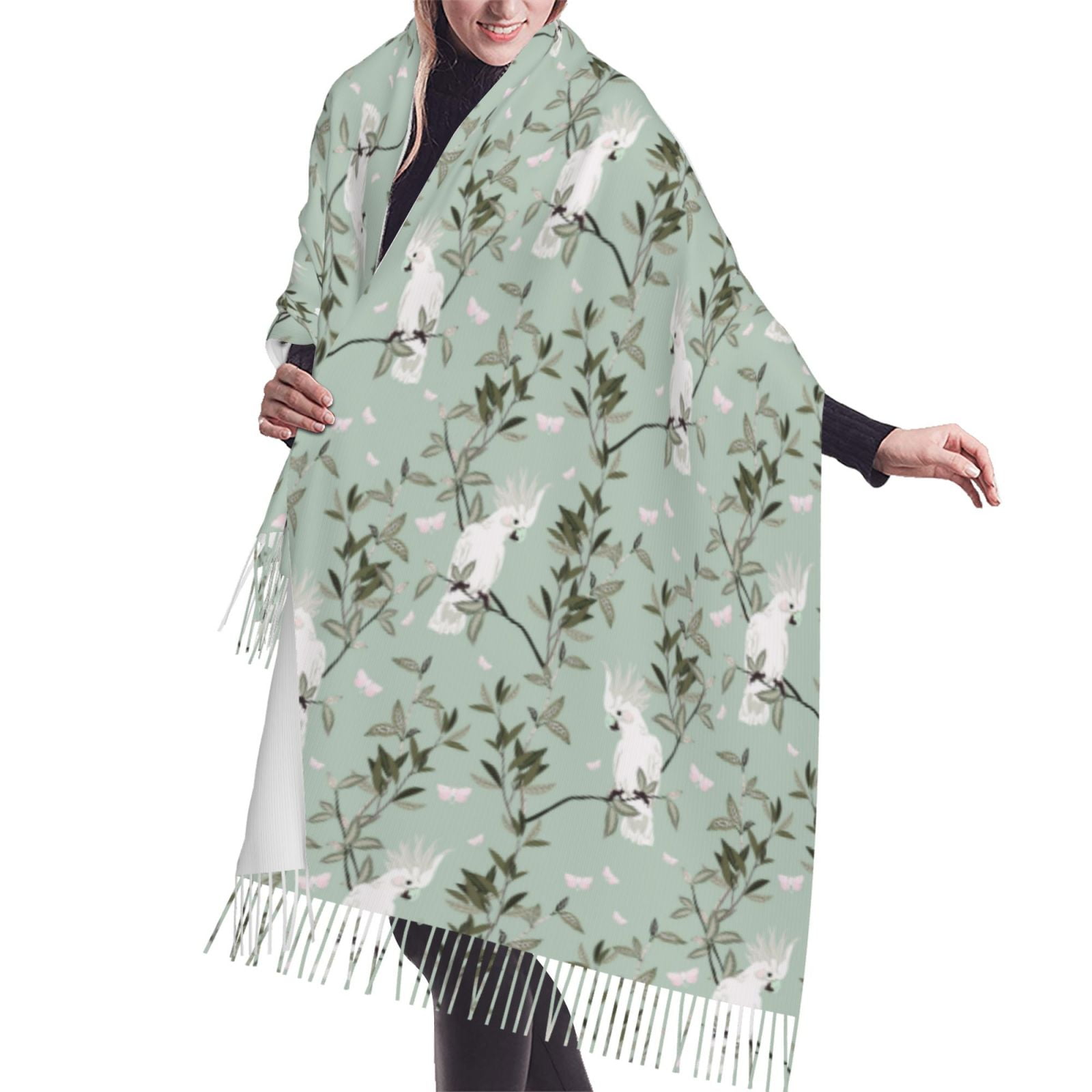 Scarf for Women - White Parrot On Branch Butterfly Fashion Pashmina ...