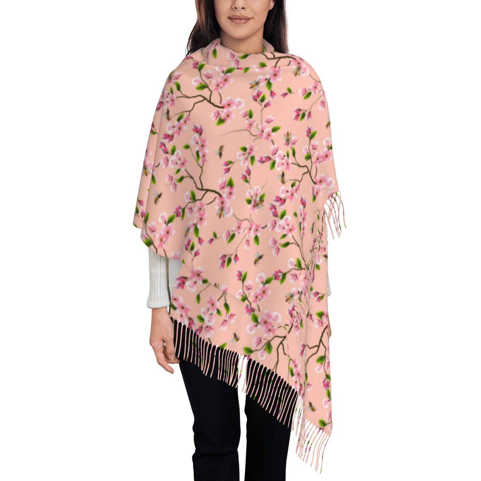 Scarf for Women - berry blossom branches bees Fashion Like Pashmina ...