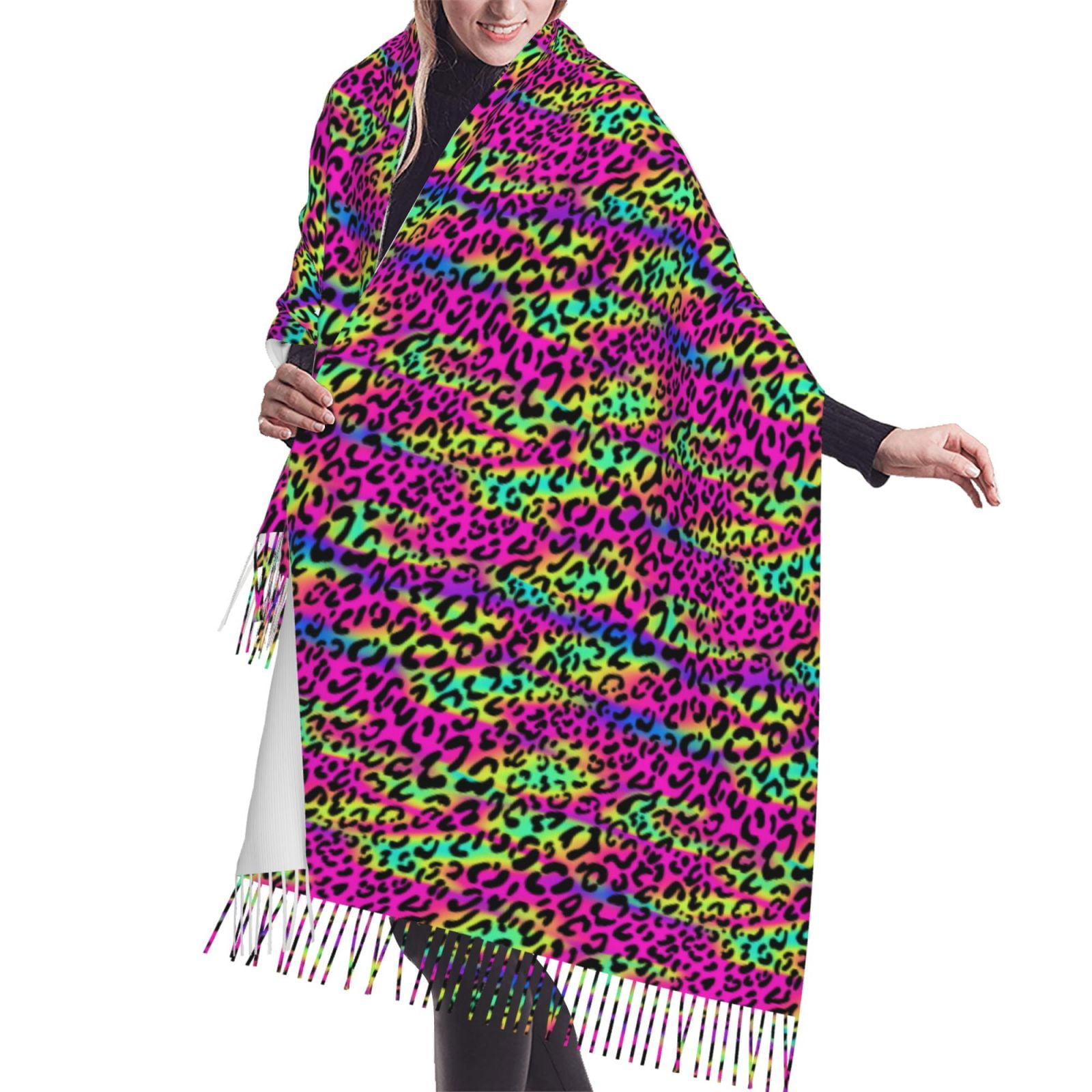 Scarf for Women - cool bright red Leopard rainbow Fashion Pashmina Long ...