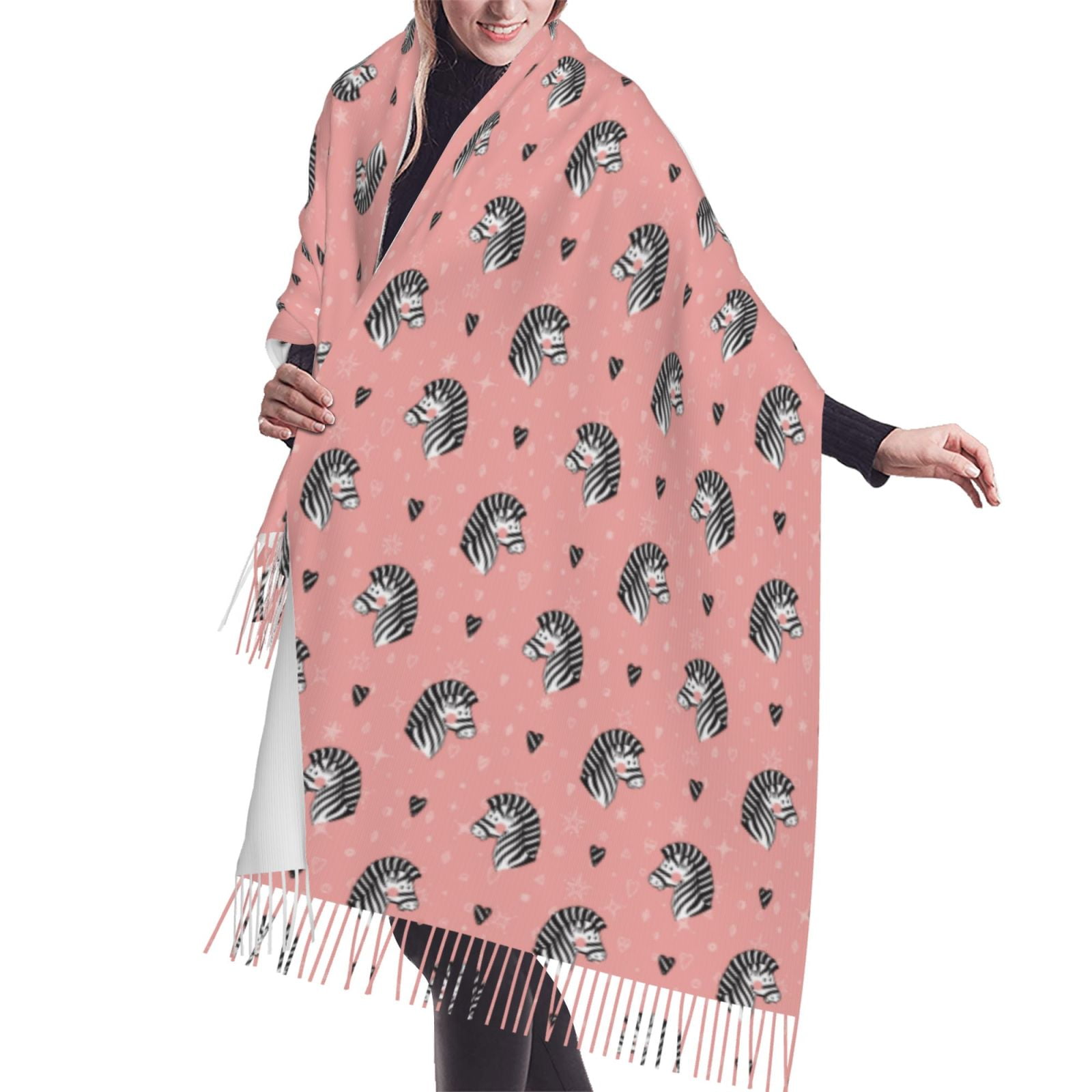 Scarf for Women - doodle Cute Zebra Hearts pink Fashion Pashmina Long ...