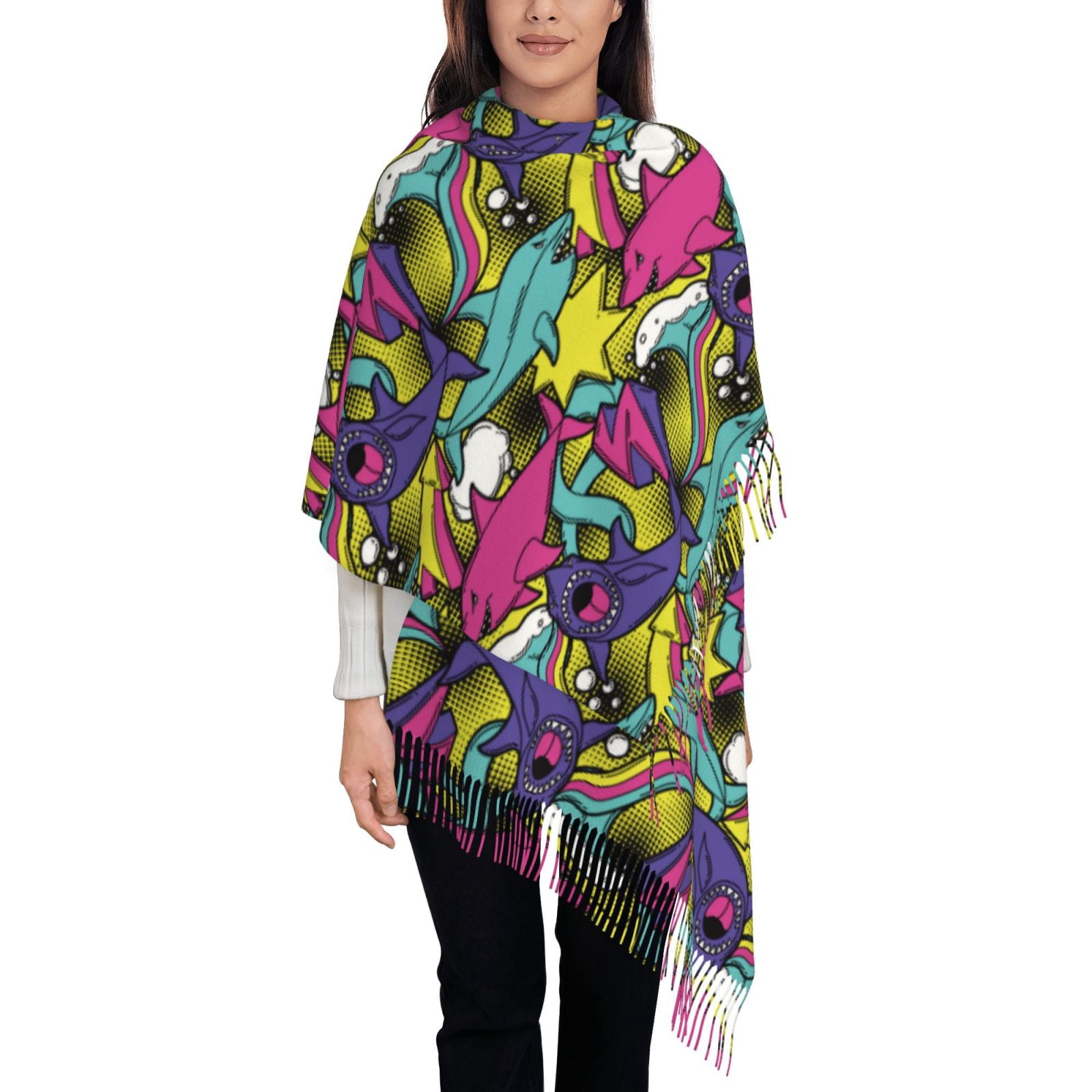 Scarf for Women, wave shark Women's Scarf Shawls Imitation Fleece Wraps ...