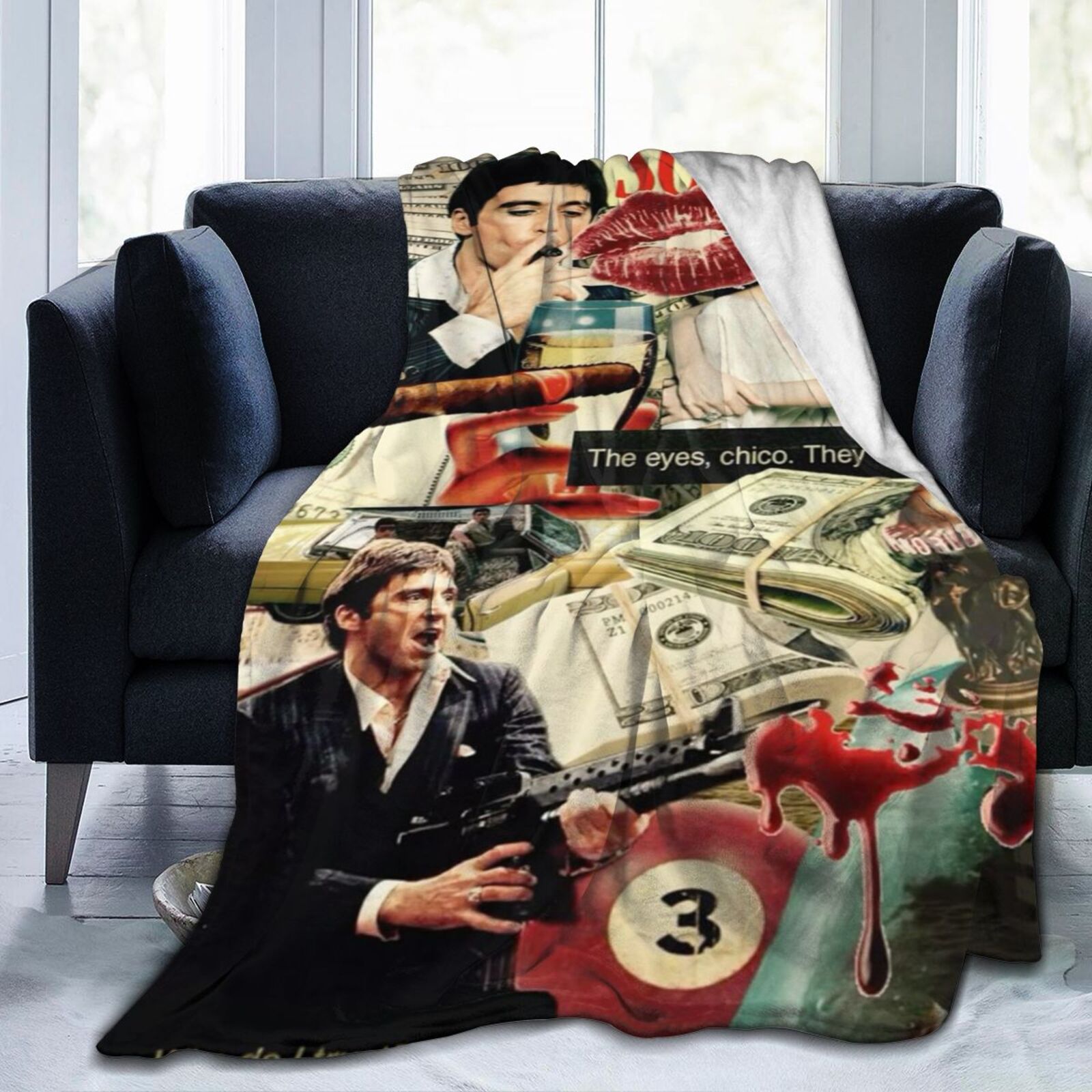 Scarface Al Pacino themed blanket with character puzzle pattern design ...