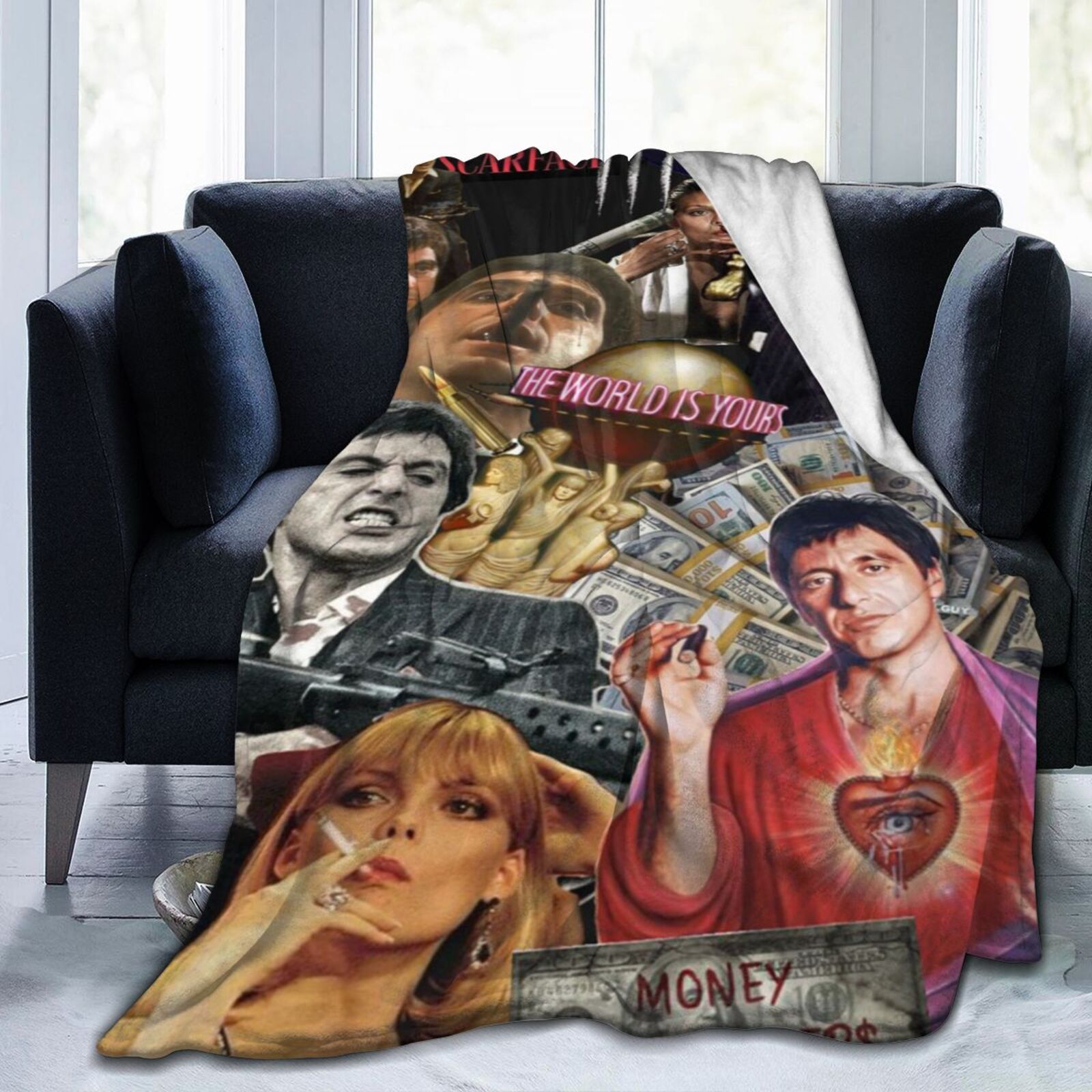 Scarface Al Pacino themed blanket with character puzzle pattern design ...