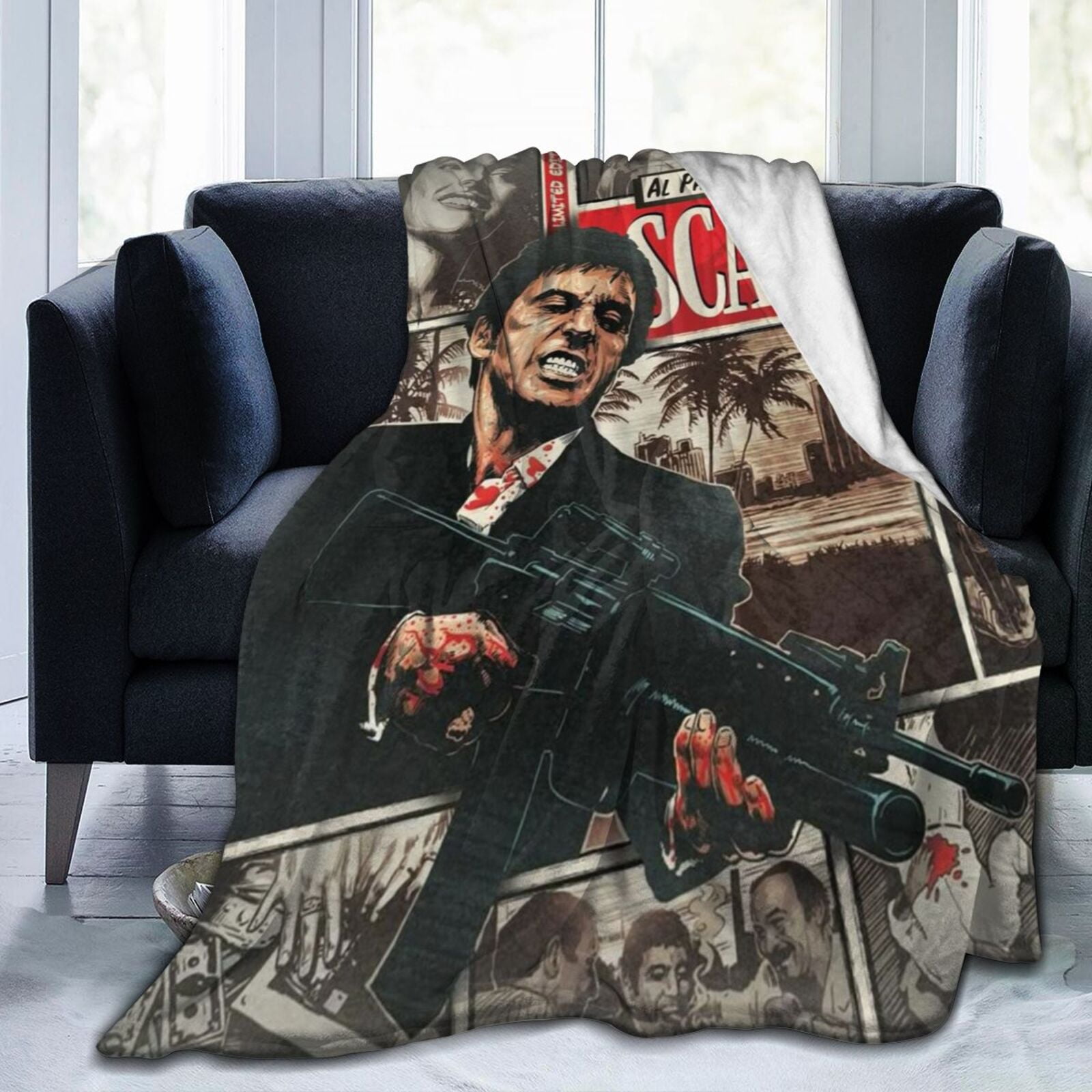 Scarface Al Pacino themed blanket with character puzzle pattern design ...