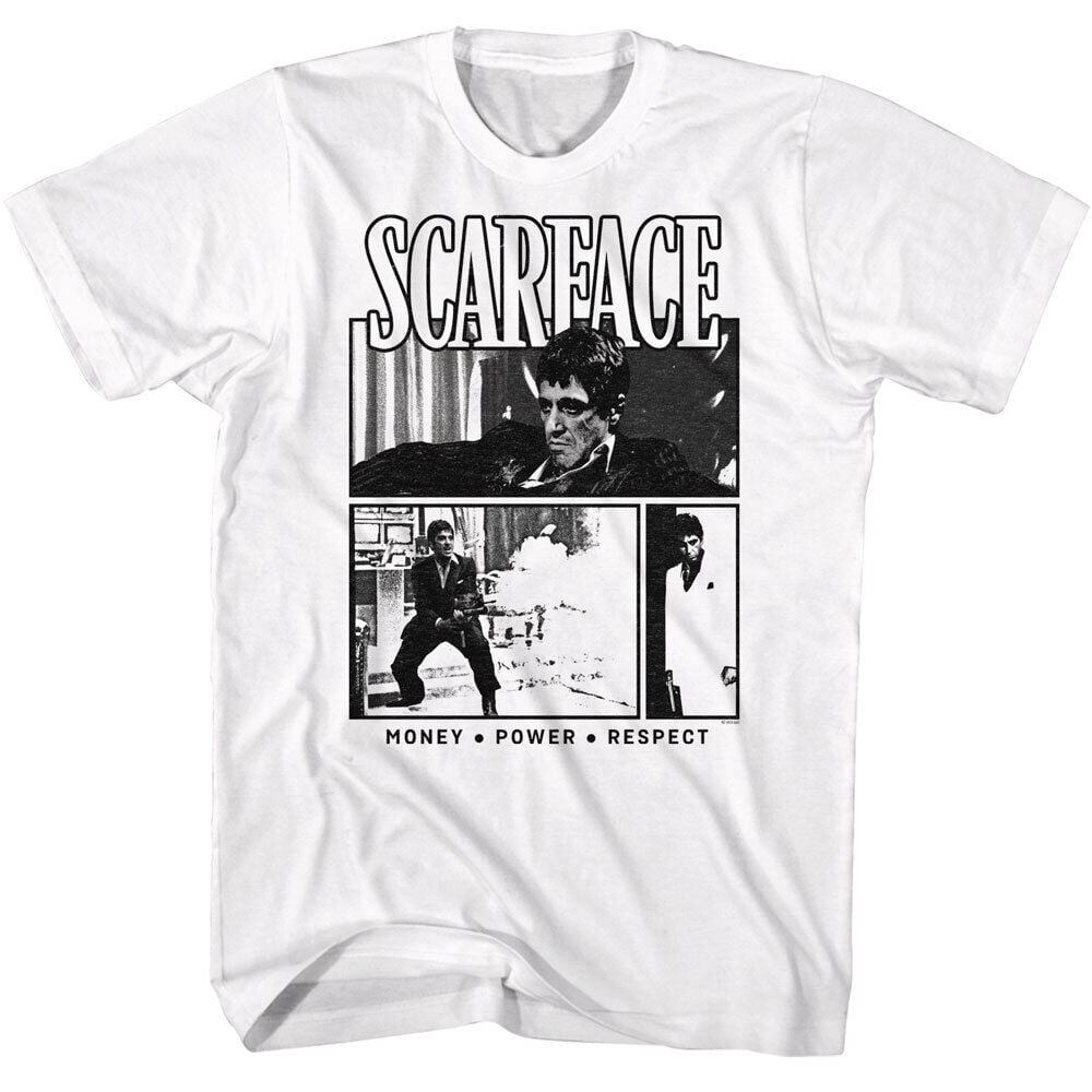 Scarface Classic Movie Black & White Stills Money Power Respect Men's T ...
