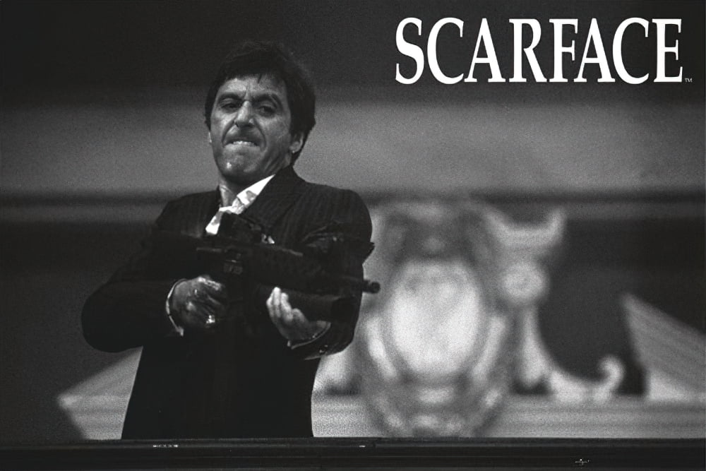 Scarface - Movie Poster (Shooting Machine Gun From Balcony - B&W) (36 ...