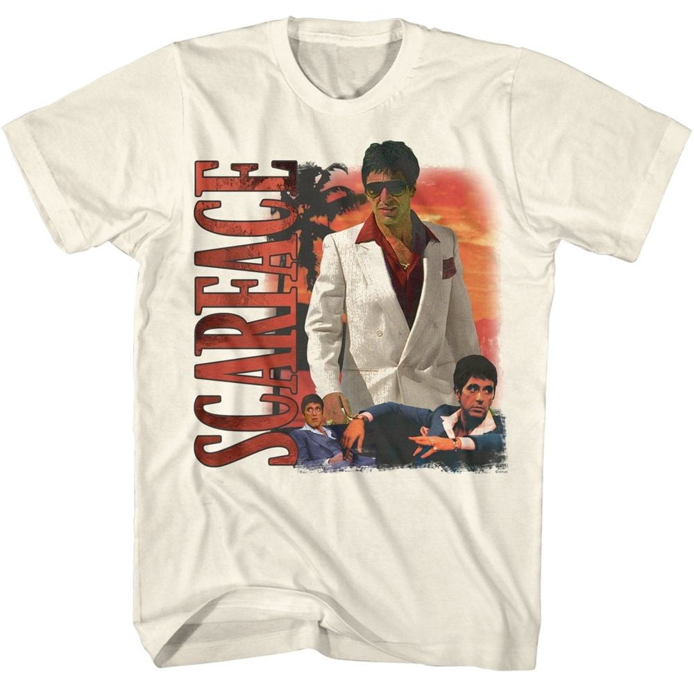 Scarface Palm Tree Sunset Bg Natural Adult T-Shirt - Walmart.com