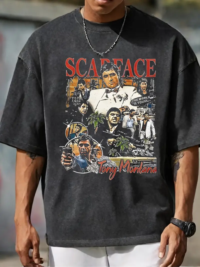 Scarface Tony Montana '90s Vintage Tee - Men'S Hip Hop Shirt, Loose Fit ...