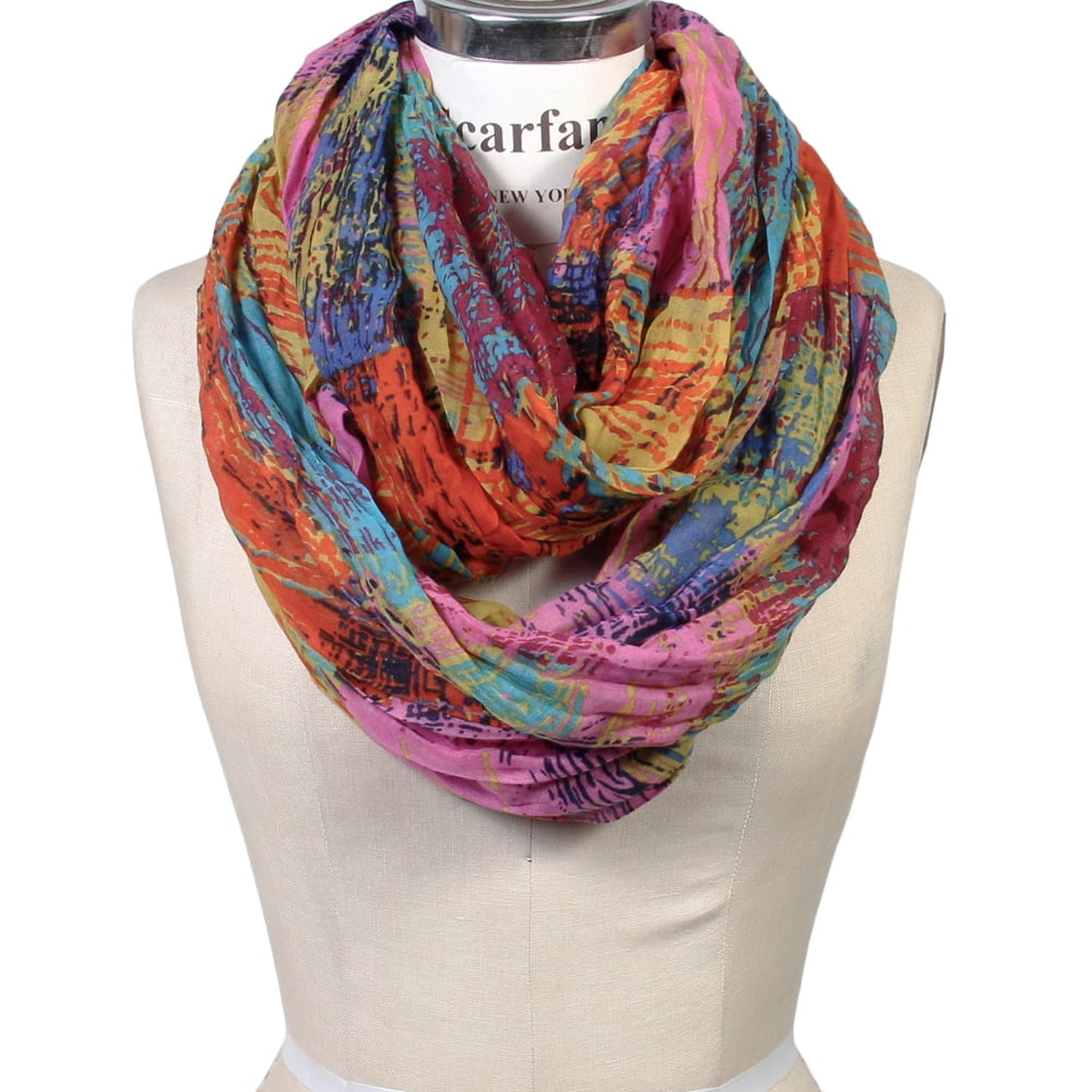 Scarfand Bandanas Infinity Scarf Crinkled Texture Polyester Pink-Orange ...