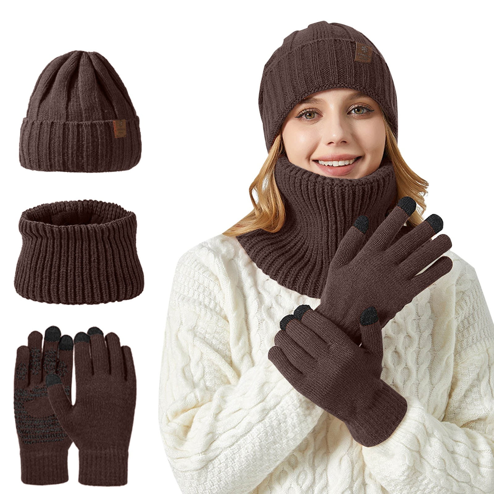Knitted Hat And Scarf Two Piece Set Unisex Large Head Suitable For ...