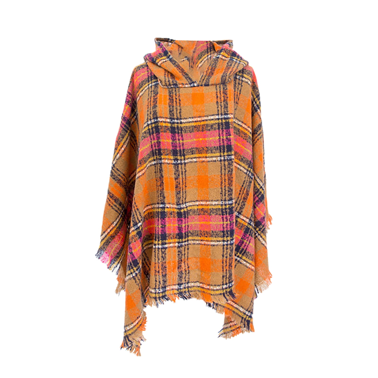 Women's Winter Scarf, Warm Long Shawl, Knit Hooded Cloak, Tassel Plaid ...